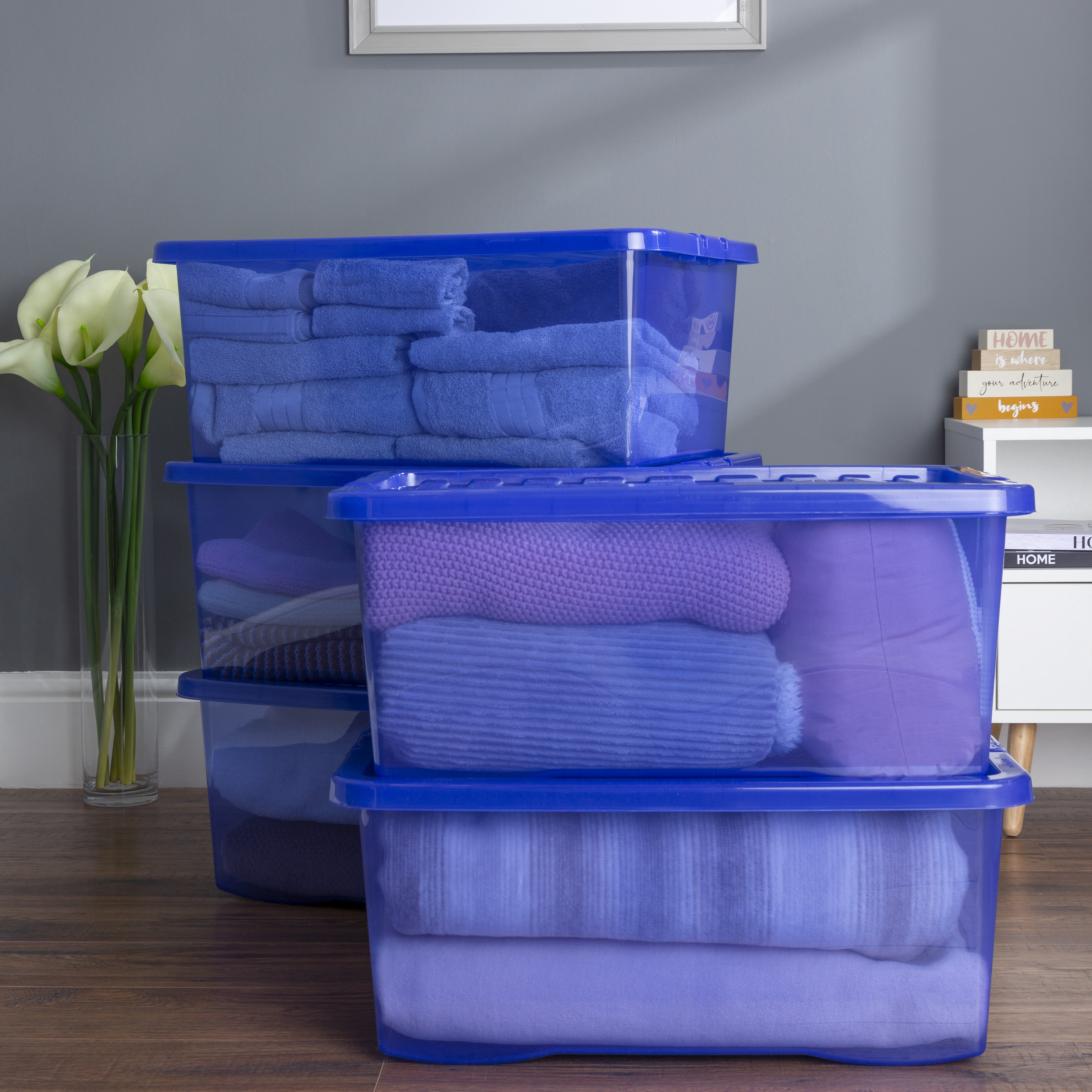 Wham Crystal 45L Plastic Storage Boxes Set of 5 Tint Spectrum Blue ...