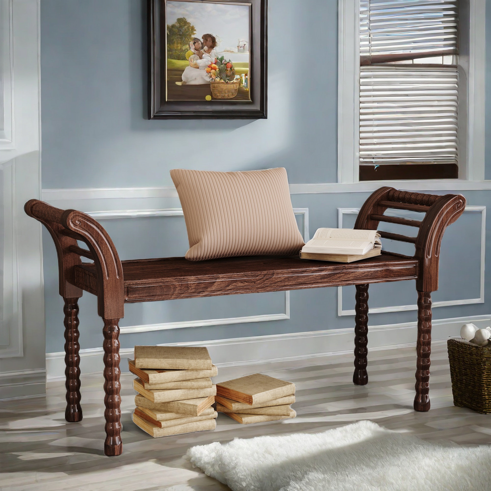 Dakota Fields Elegant Retro Style Bench Jhaniyah With Gourd Shaped Legs ...