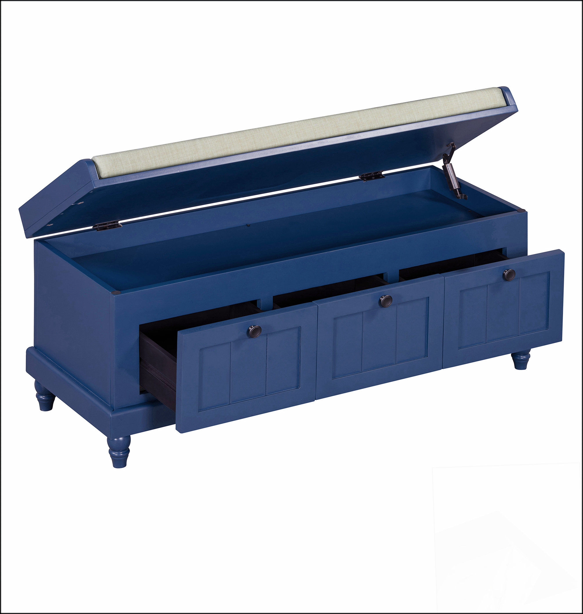 Latitude Run® Classic Shoe Bench with Cushion and Three Drawers, Fluted ...