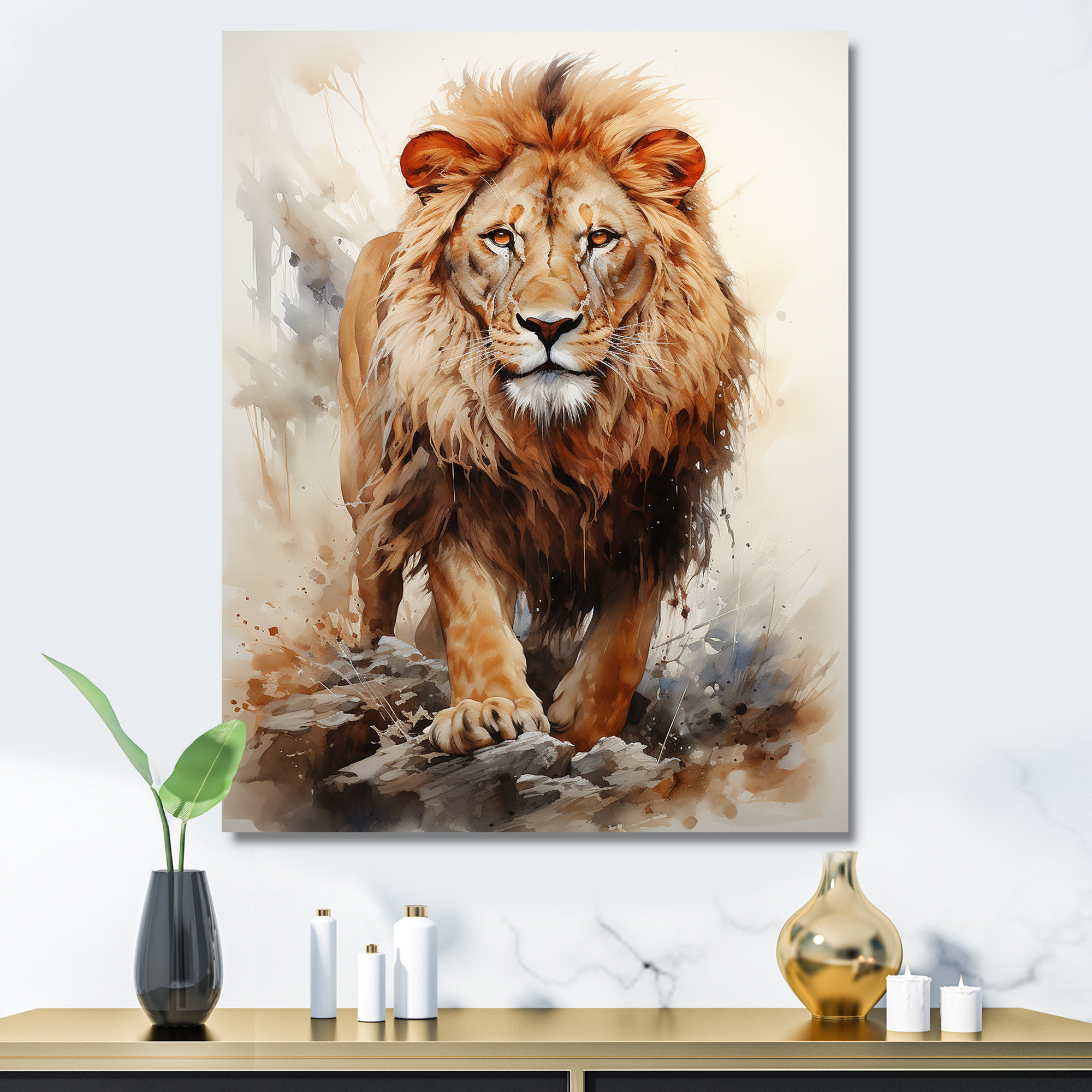 Winston Porter Intense Lions Gaze Realism I - Lion Wall Art Living Room ...