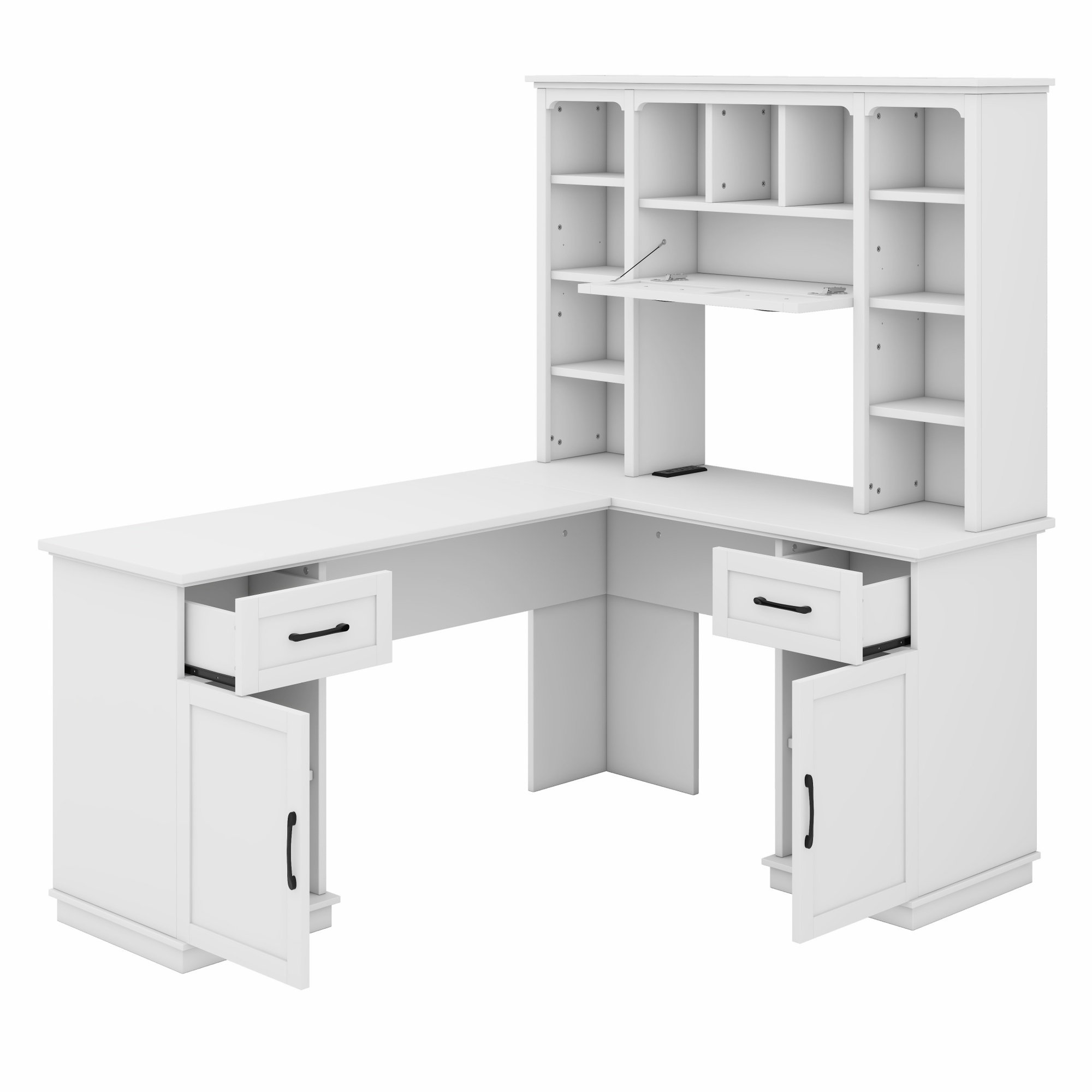 Latitude Run® L-Shaped Computer Desk With Cabinets And Drawers, Open ...