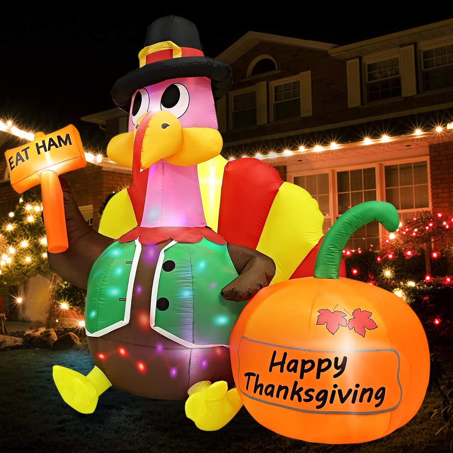 The Holiday Aisle® Thanksgiving Inflatable Turkey Yard Decorations, 6FT ...