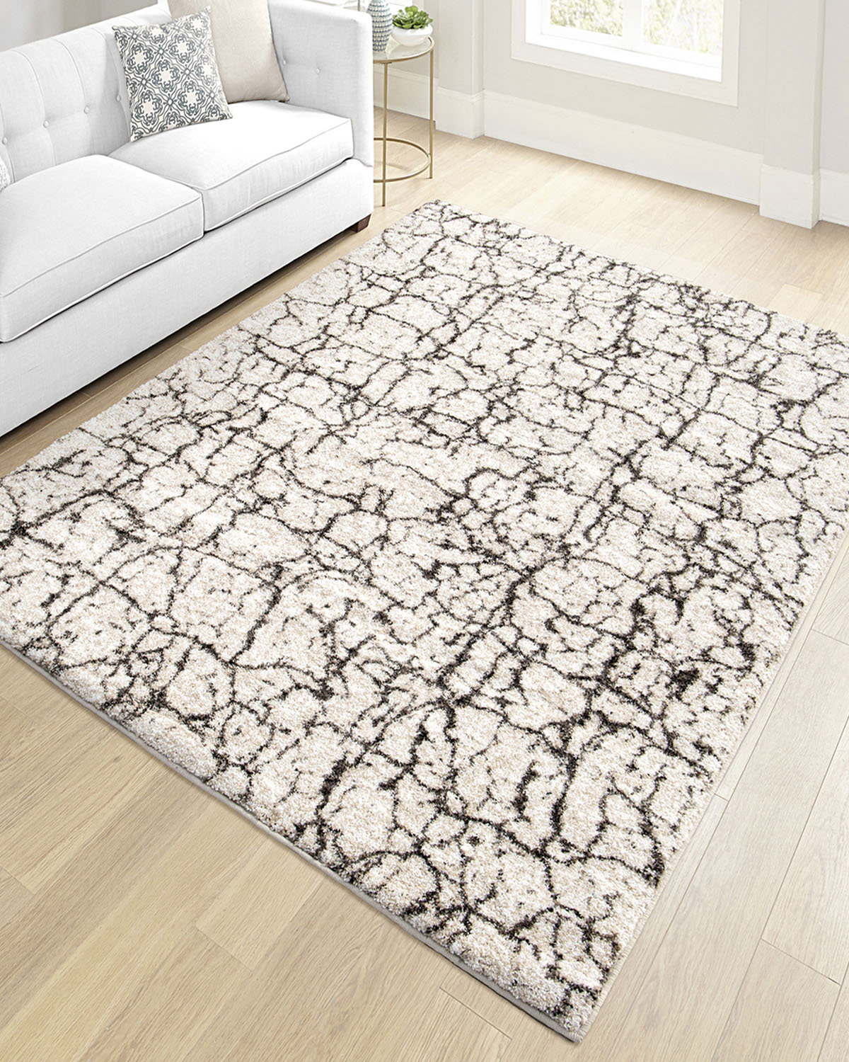 17 Stories Jenaro Abstract White Stain Resistant Area Rug | Wayfair