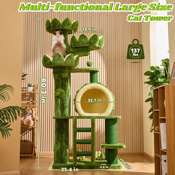 Zalap 80.3 Inch Tall Cat Tree for Maine Coon, Lotus Flower Cat Tower ...