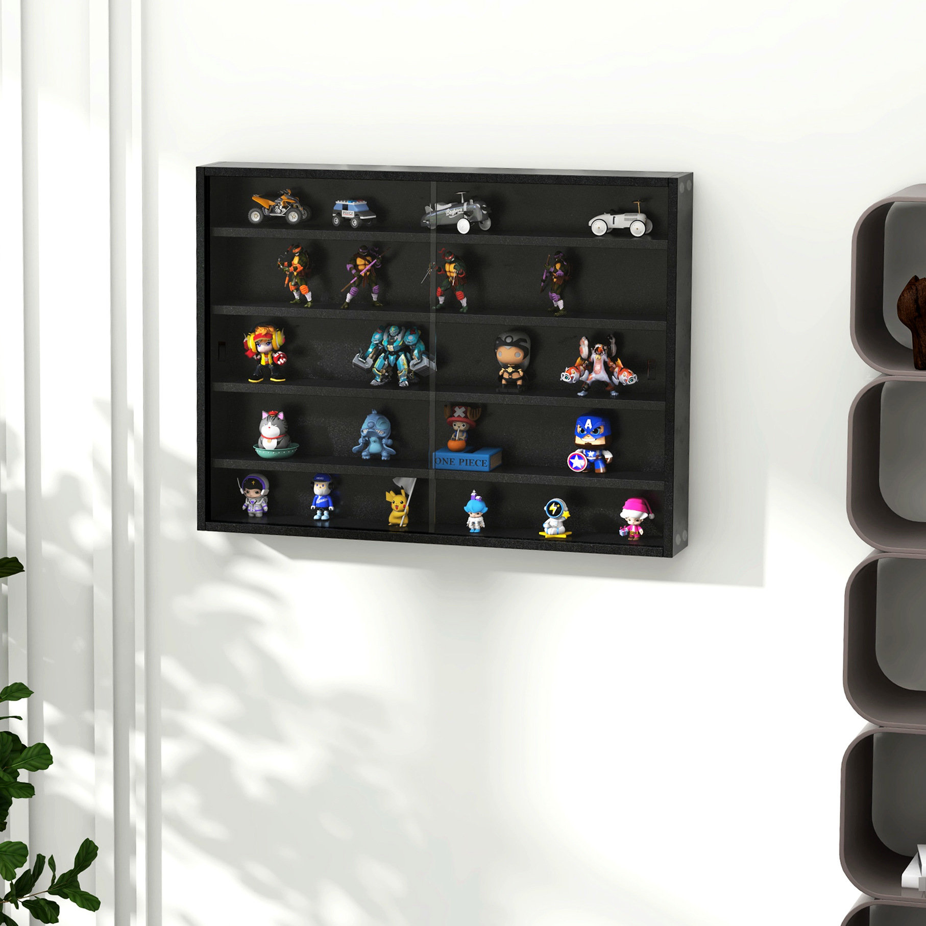 Ebern Designs Black 5 Display Cabinet With Adjustable Shelves - Ideal ...