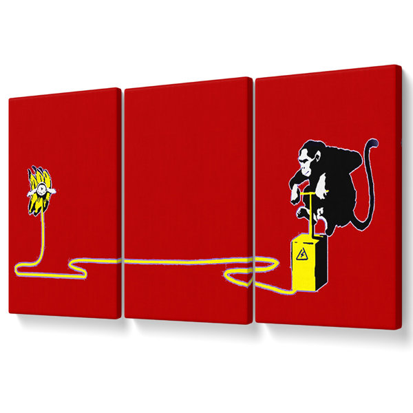 Rosalind Wheeler Banana Monkey Detonator Red - 3 Piece Wrapped Canvas ...