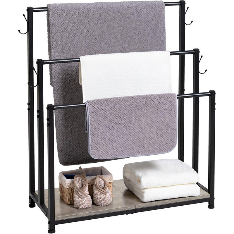 Latitude Run® 3 Tier Towel Rack with 4 Hooks, Freestanding Blanket ...
