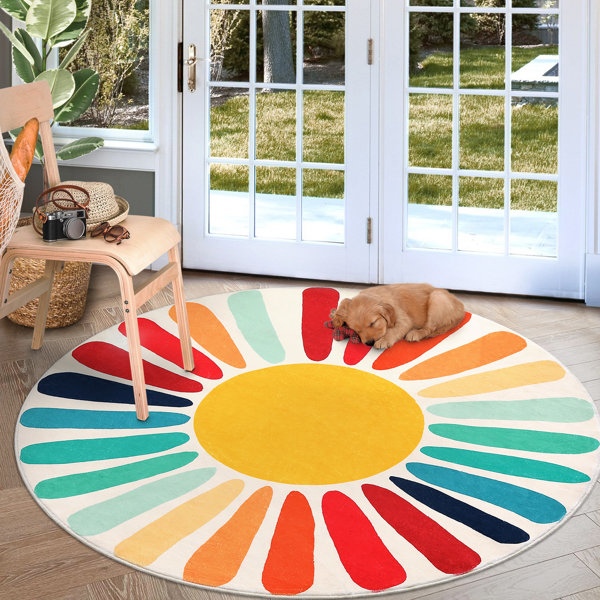 Zoomie Kids Cute Machine Washable Rugs Sunburst Area Rug Modern Non ...