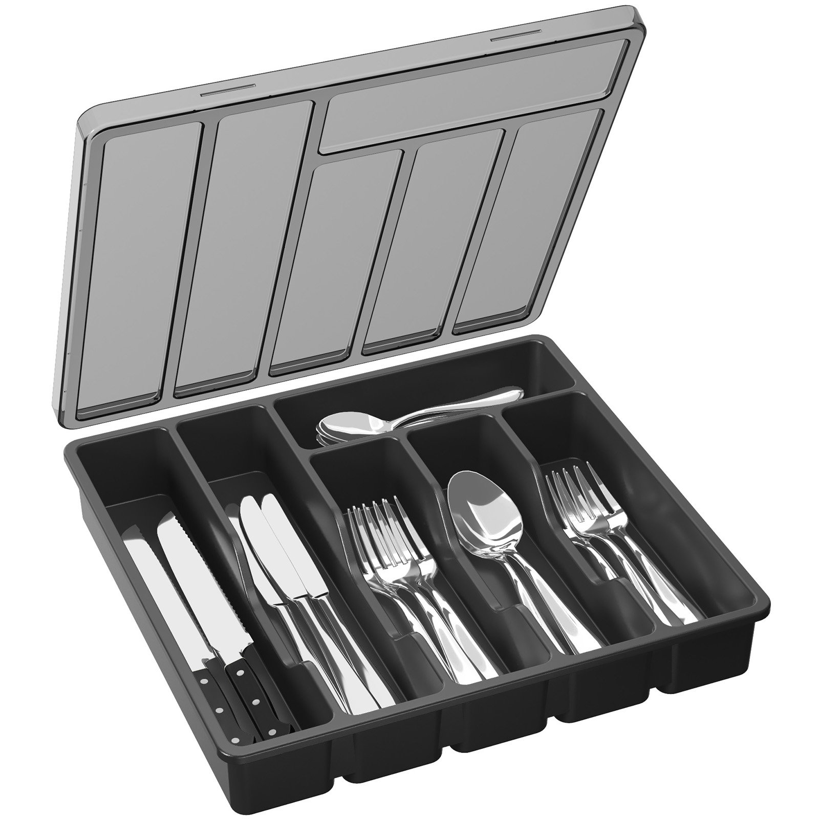 Prep & Savour Silverware Organizer With Lid, Covered Utensil Tray For ...