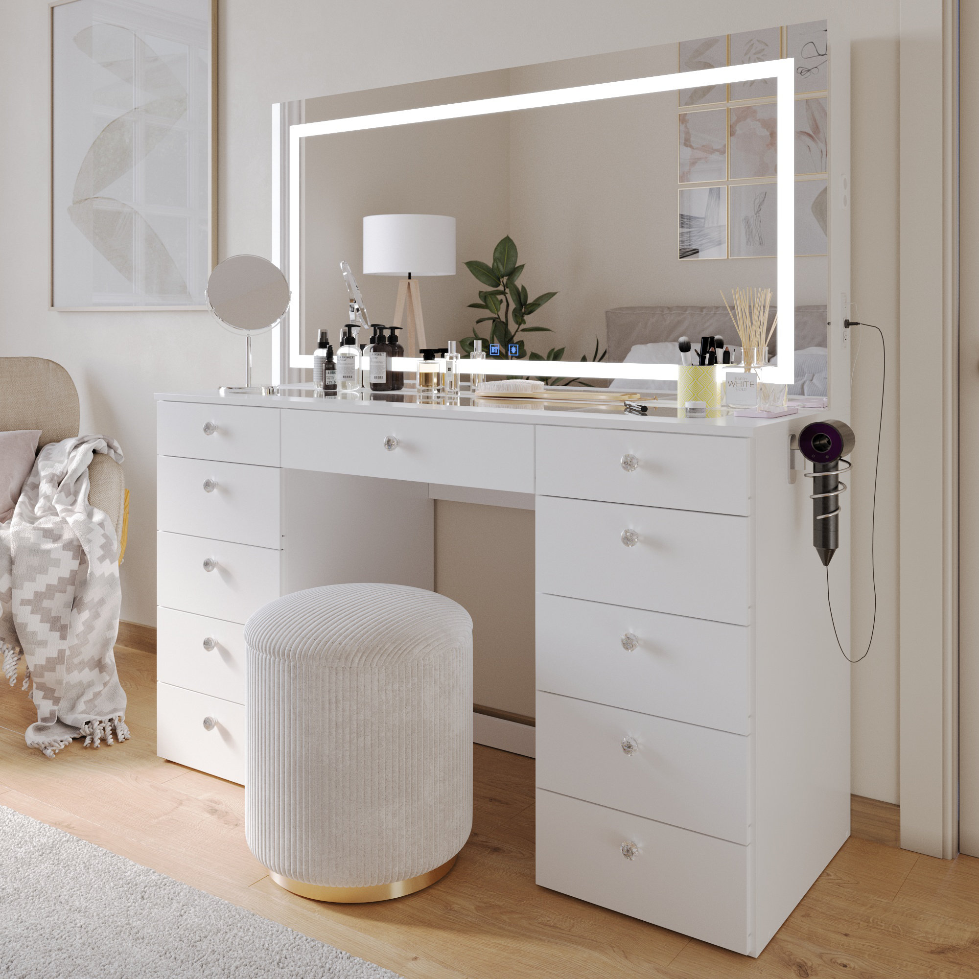Boahaus LLC Orla Premium Vanity Table with Bluetooth Speakers, 11 ...