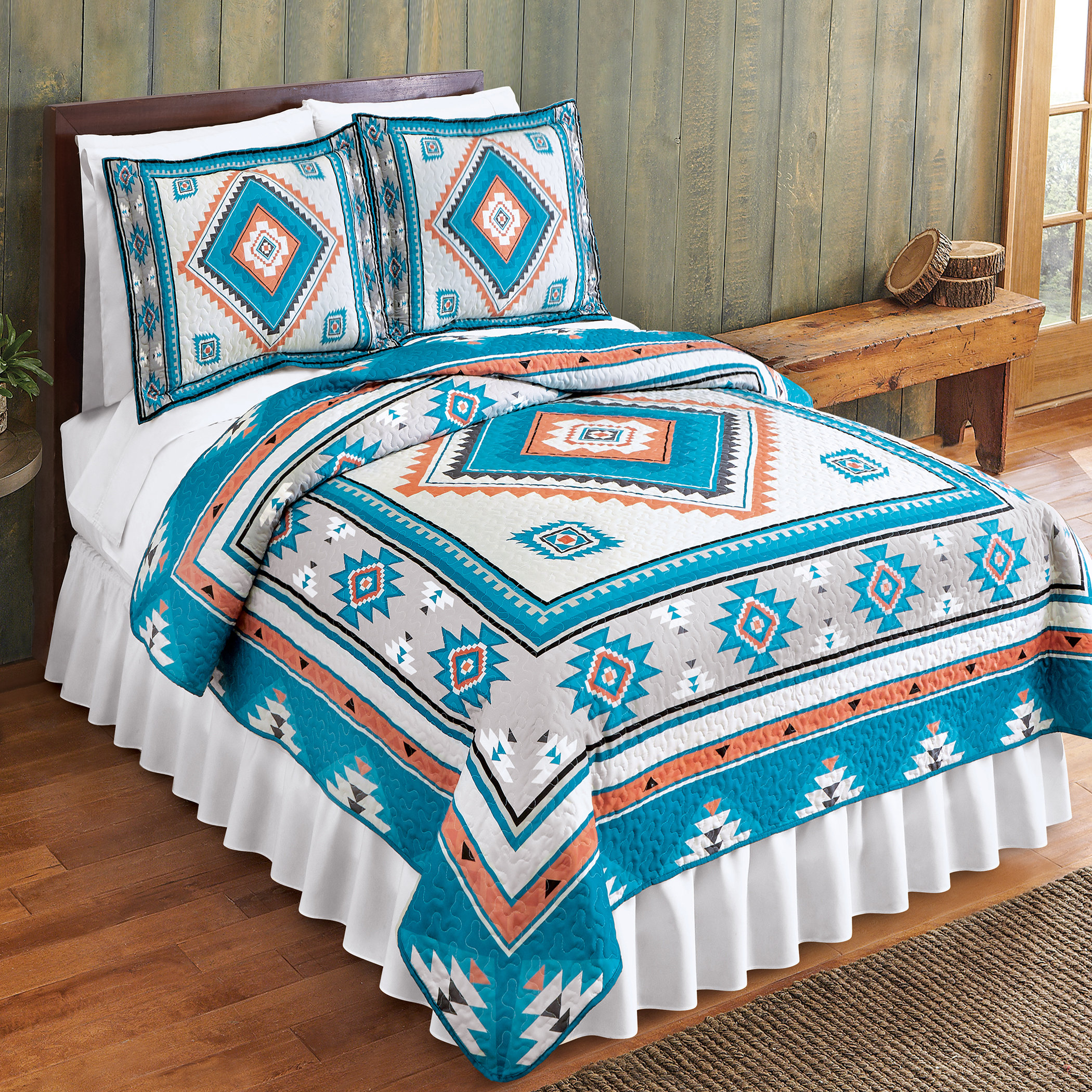 Winston Brands Turquoise Southwest Aztec Pattern Reversible Quilt ...