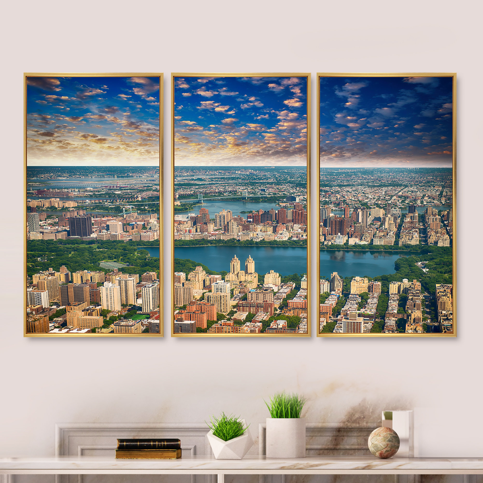 Latitude Run® Aerial View Of Central Park - 3 Piece Floater Frame ...