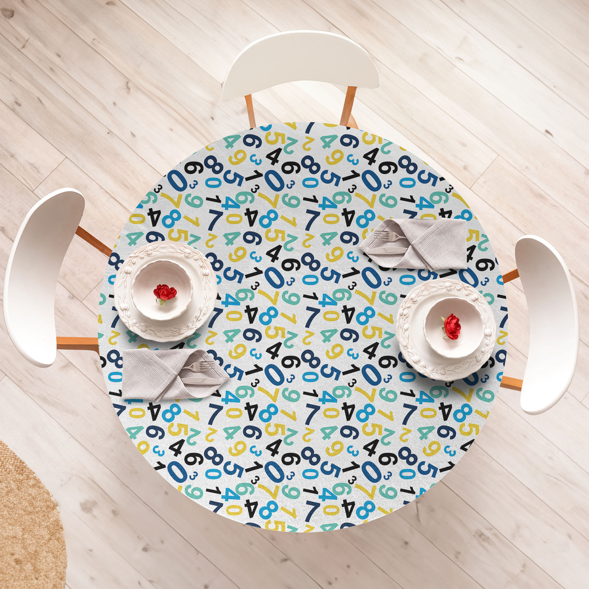 East Urban Home Numbers Pattern Fitted Round Tablecloth Blue Yellow and ...