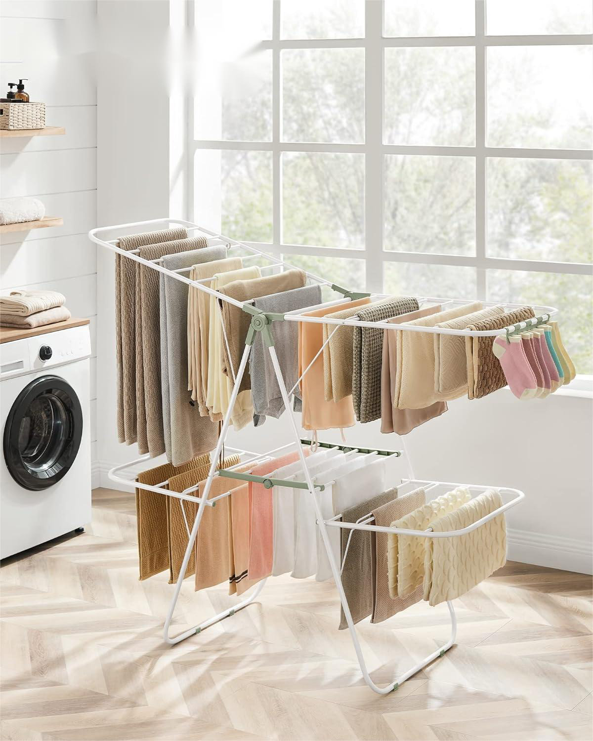 Rebrilliant Clothes Drying Rack, Foldable 2-Level Laundry Drying Rack ...