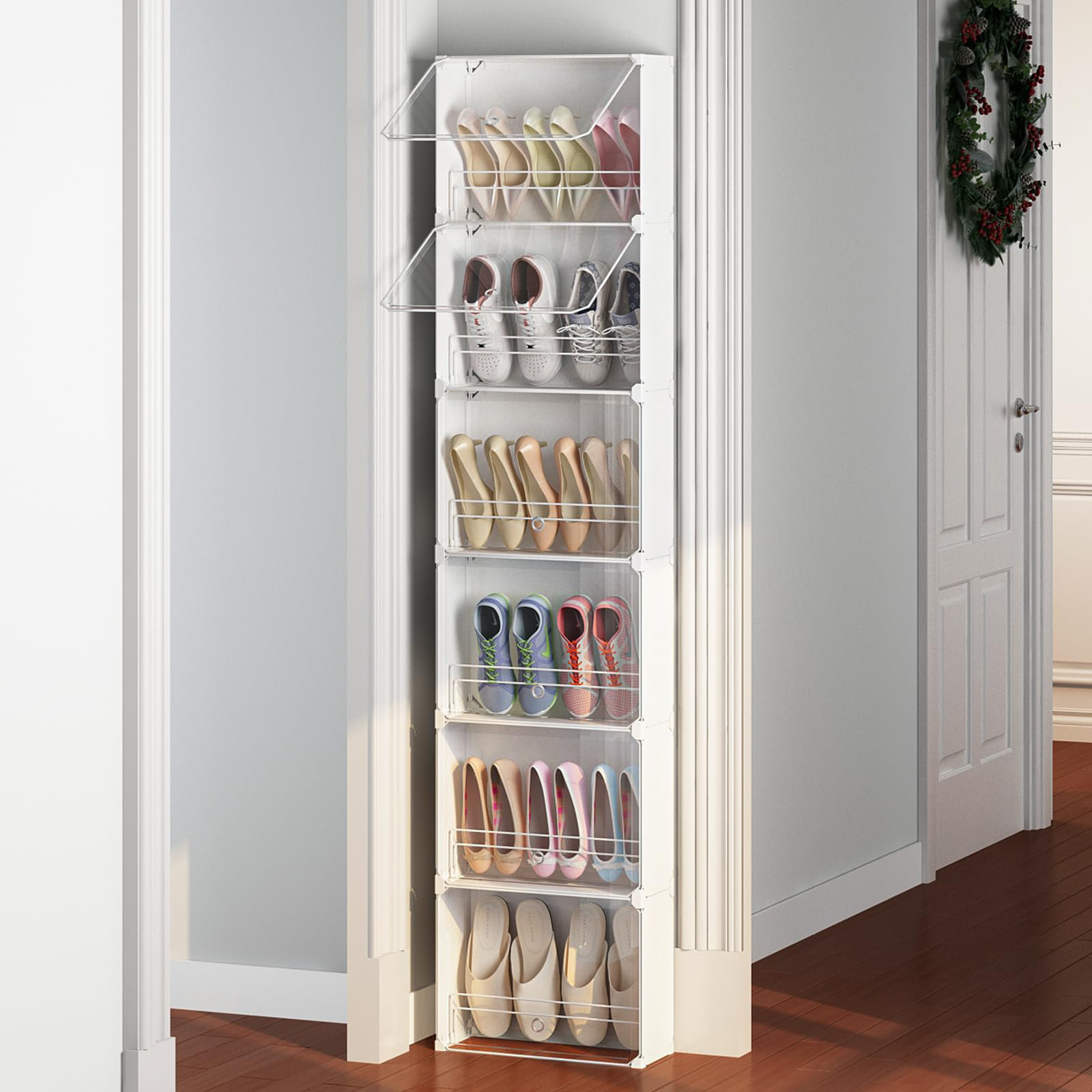 Rebrilliant 6-Tier Slim Shoe Storage,Narrow Closet Shoe Rack,Hidden ...