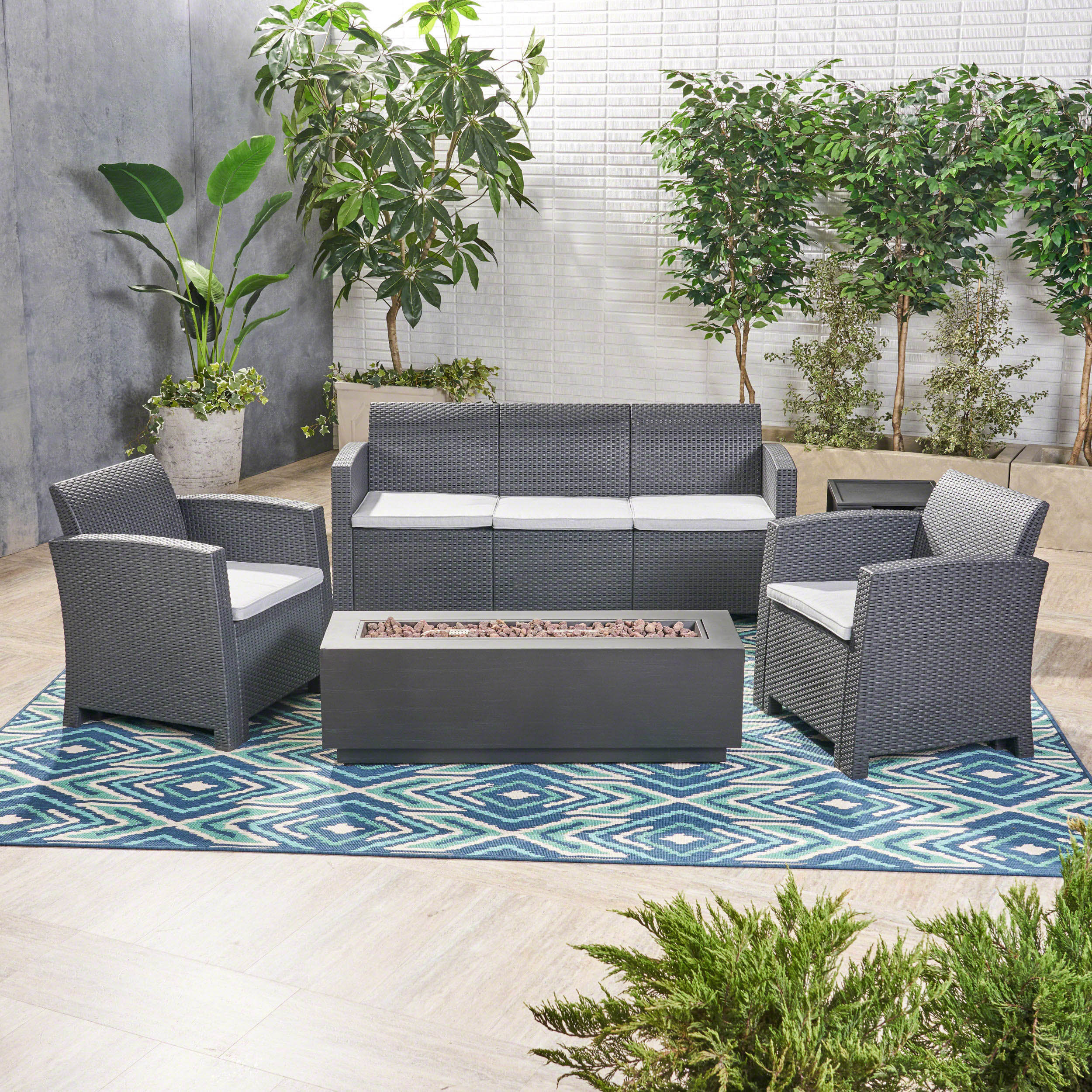 Wade Logan Aquisha Anell Outdoor 5 Piece Wicker Print Sofa Seating ...