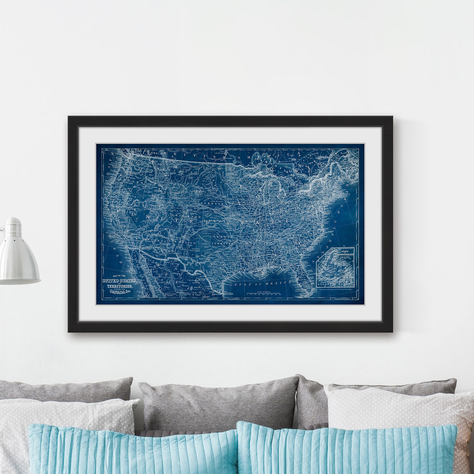 Marmont Hill 'US Map Blueprint' Framed Painting Print | Wayfair