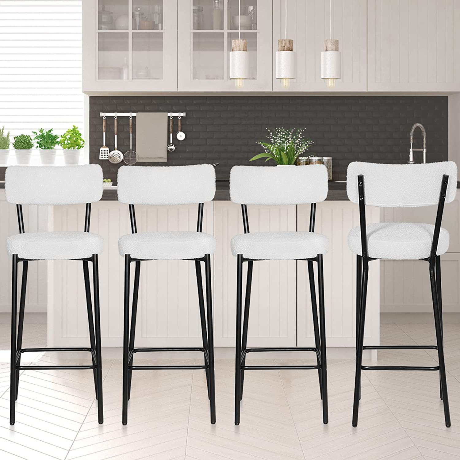 Latitude Run® Pomposello 30" Height Bar Chairs, Boucle Fabric Cream ...