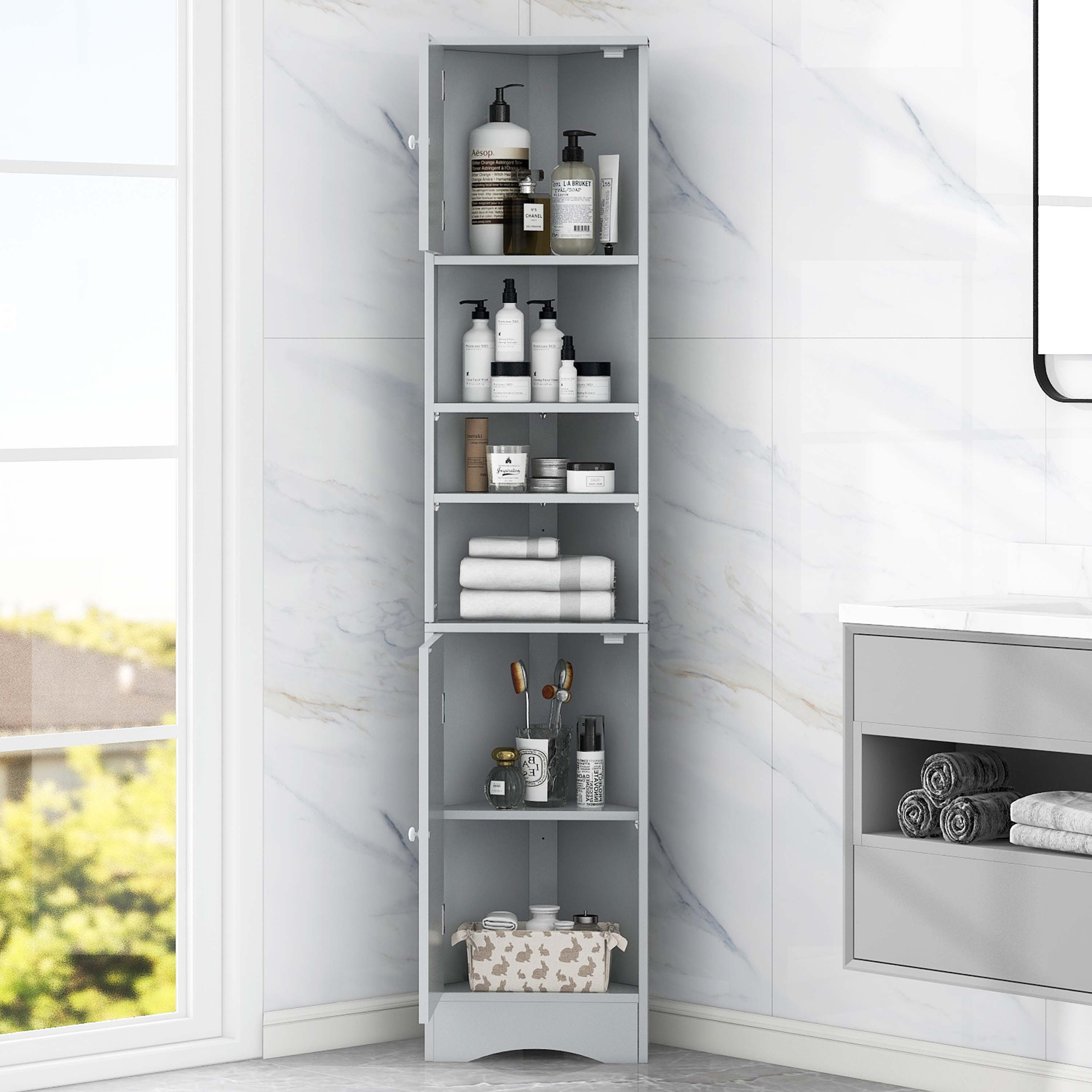 Latitude Run® Multi-Functional Corner Cabinet Tall Bathroom Storage ...