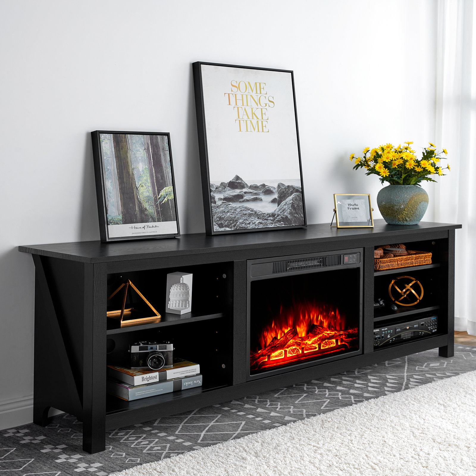 Latitude Run® Aiert TV Stand for TVs up to 78" with Fireplace Included ...
