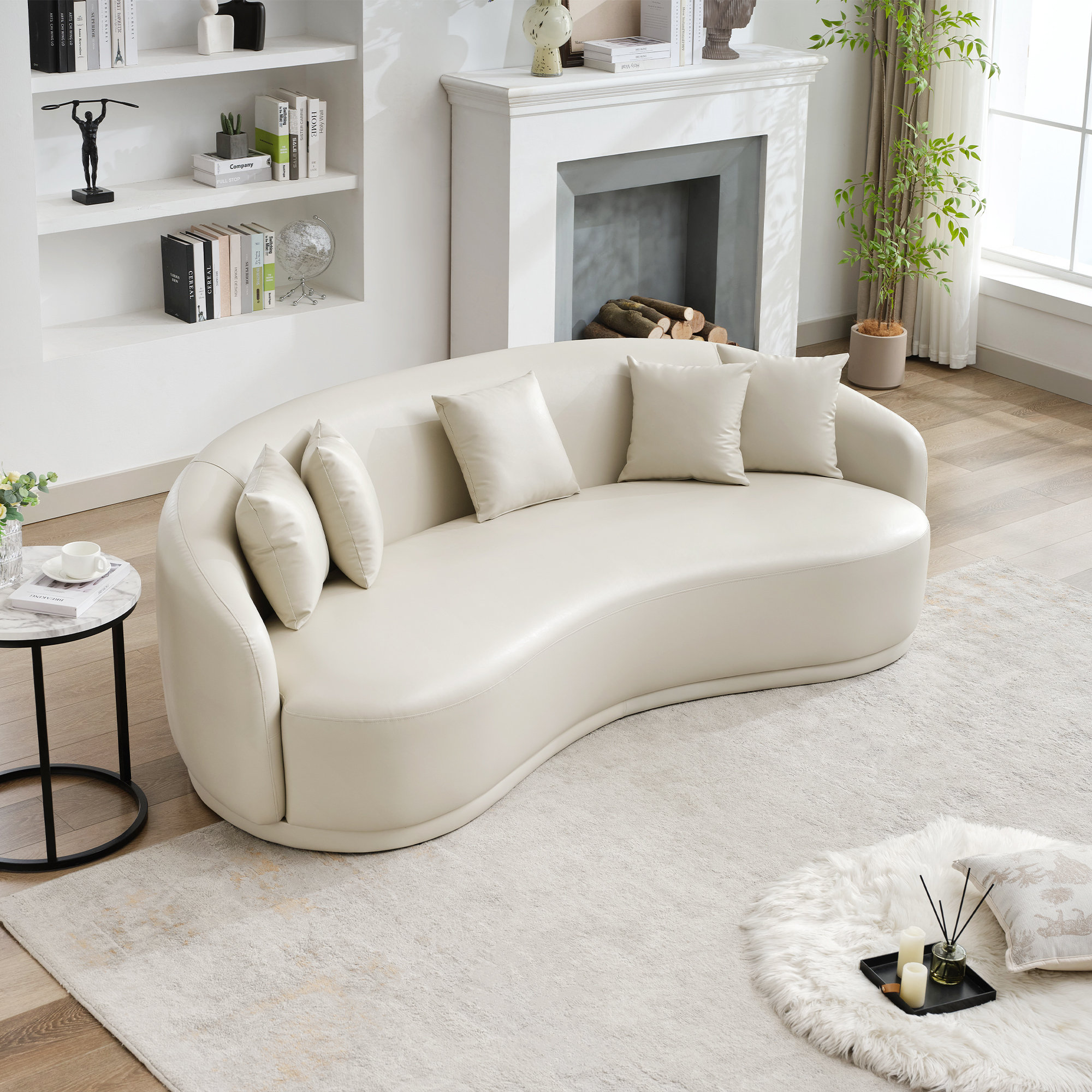 Orren Ellis 91'' Faux Leather Curved Sofa & Reviews | Wayfair