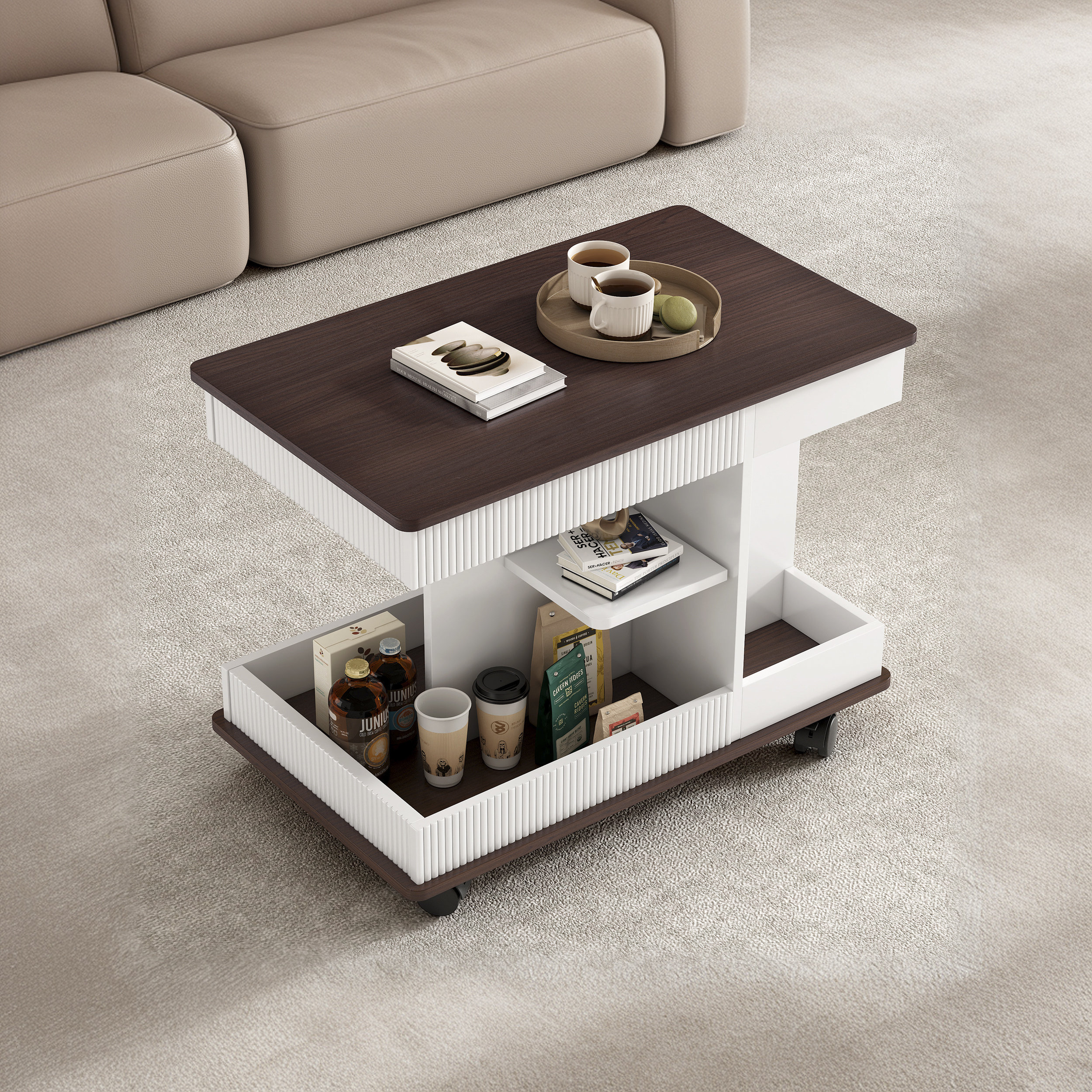 Latitude Run® Adjustable Coffee Table With Wheels, Modern Multi ...