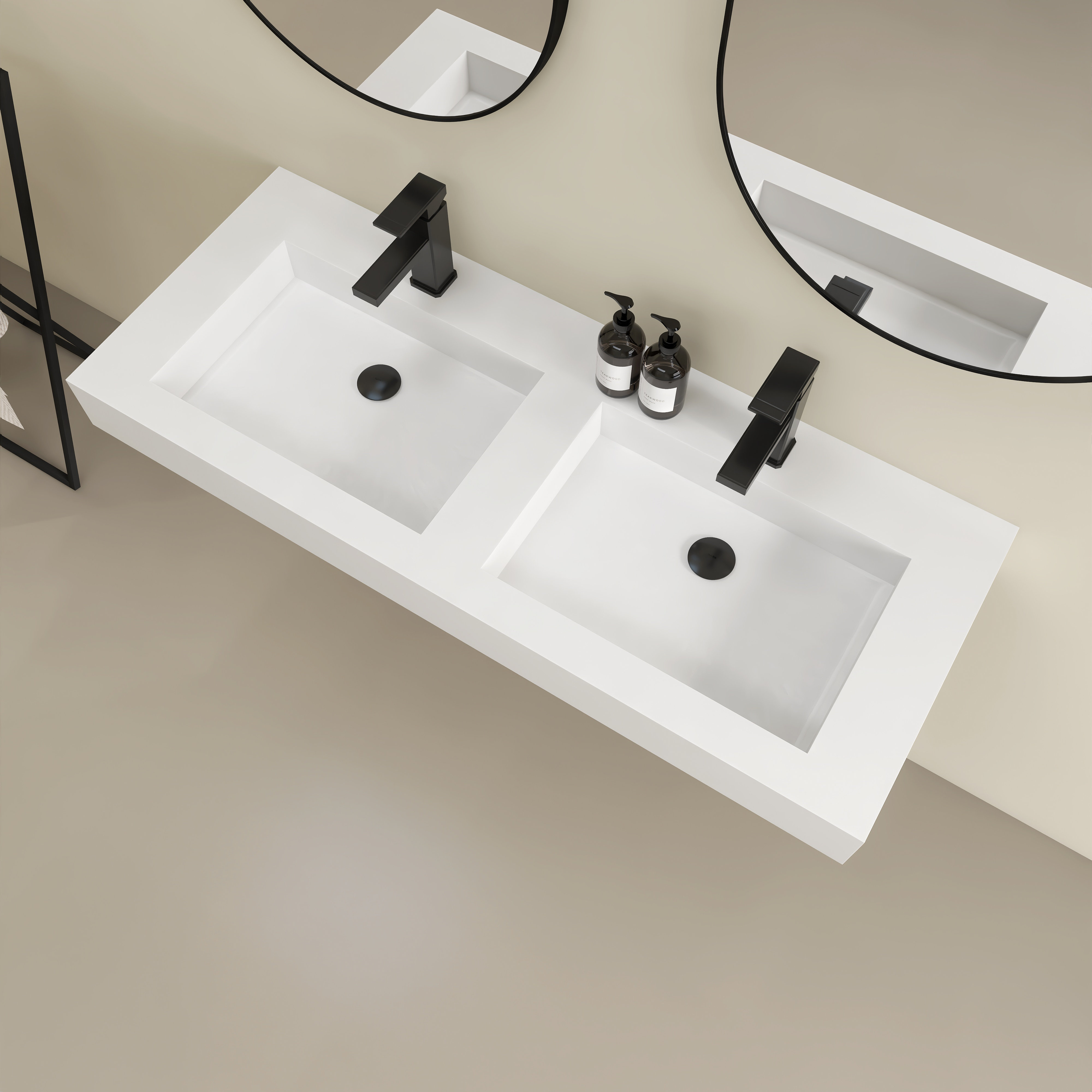 HOPROME 47" Wall Mounted Double Basins Sink Solid Surface Rectangular ...