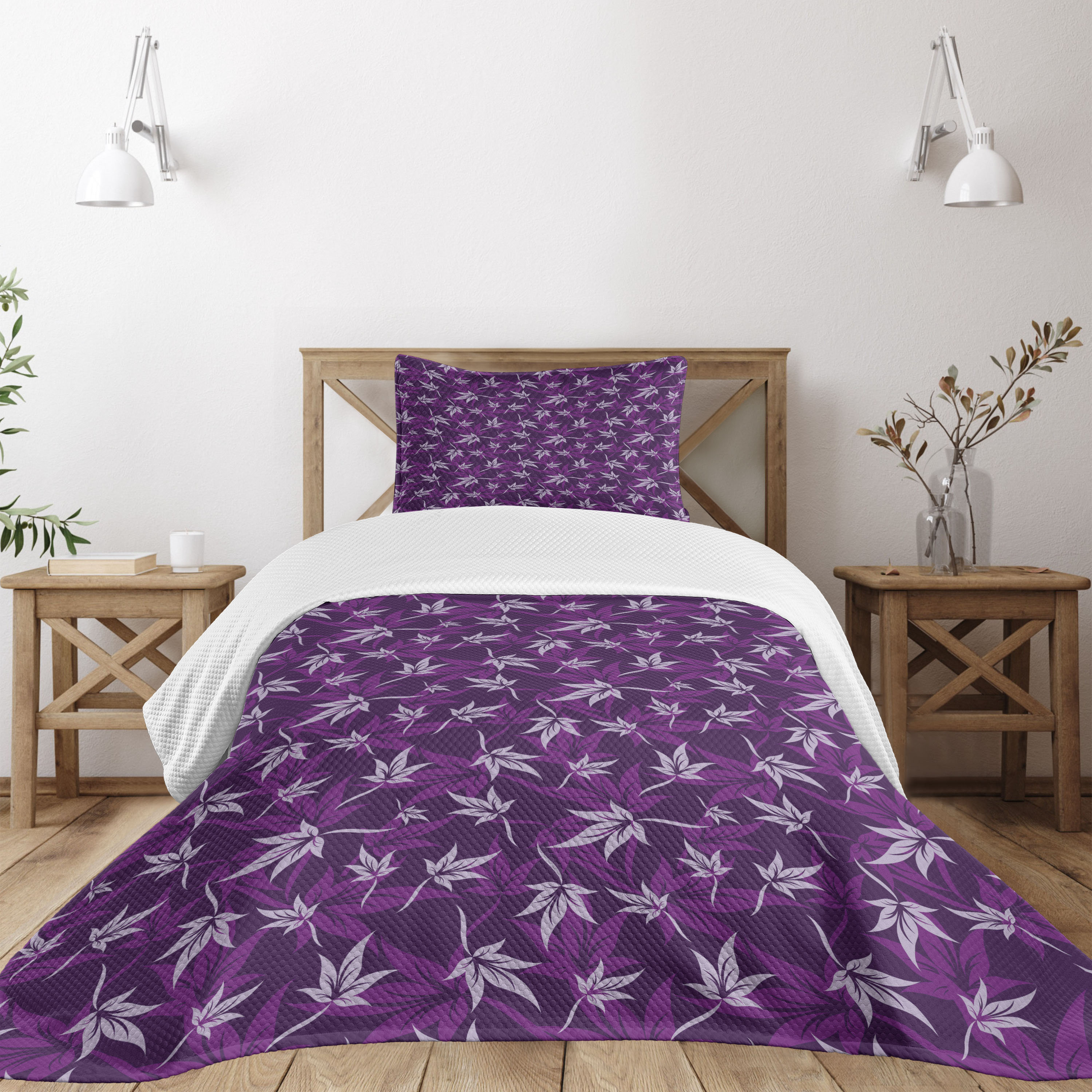 Ambesonne Purple Bedspread Set Abstract Lily Flowers Purple Lilac | Wayfair