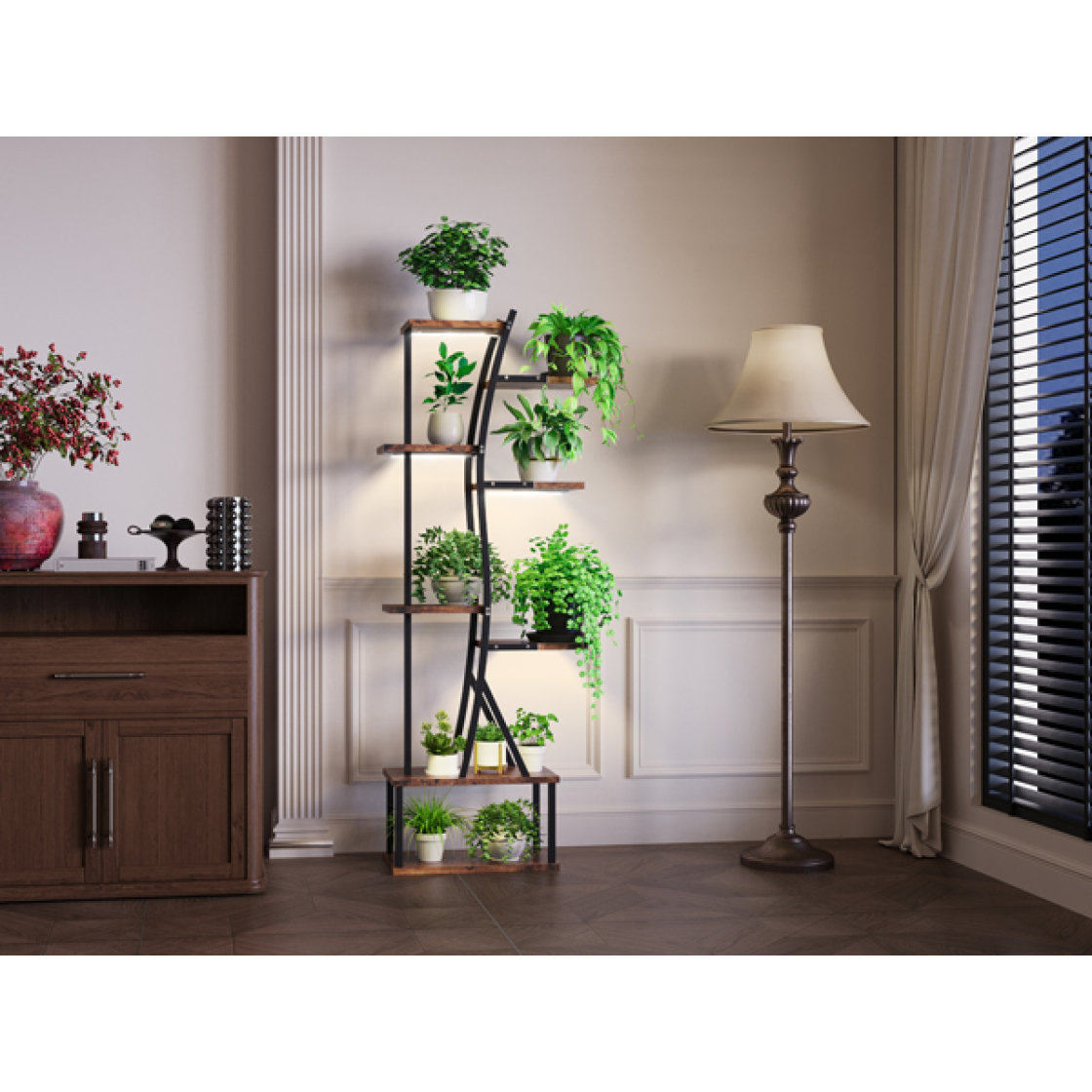 Ebern Designs Support pour plante d'intérieur avec lumières de ...