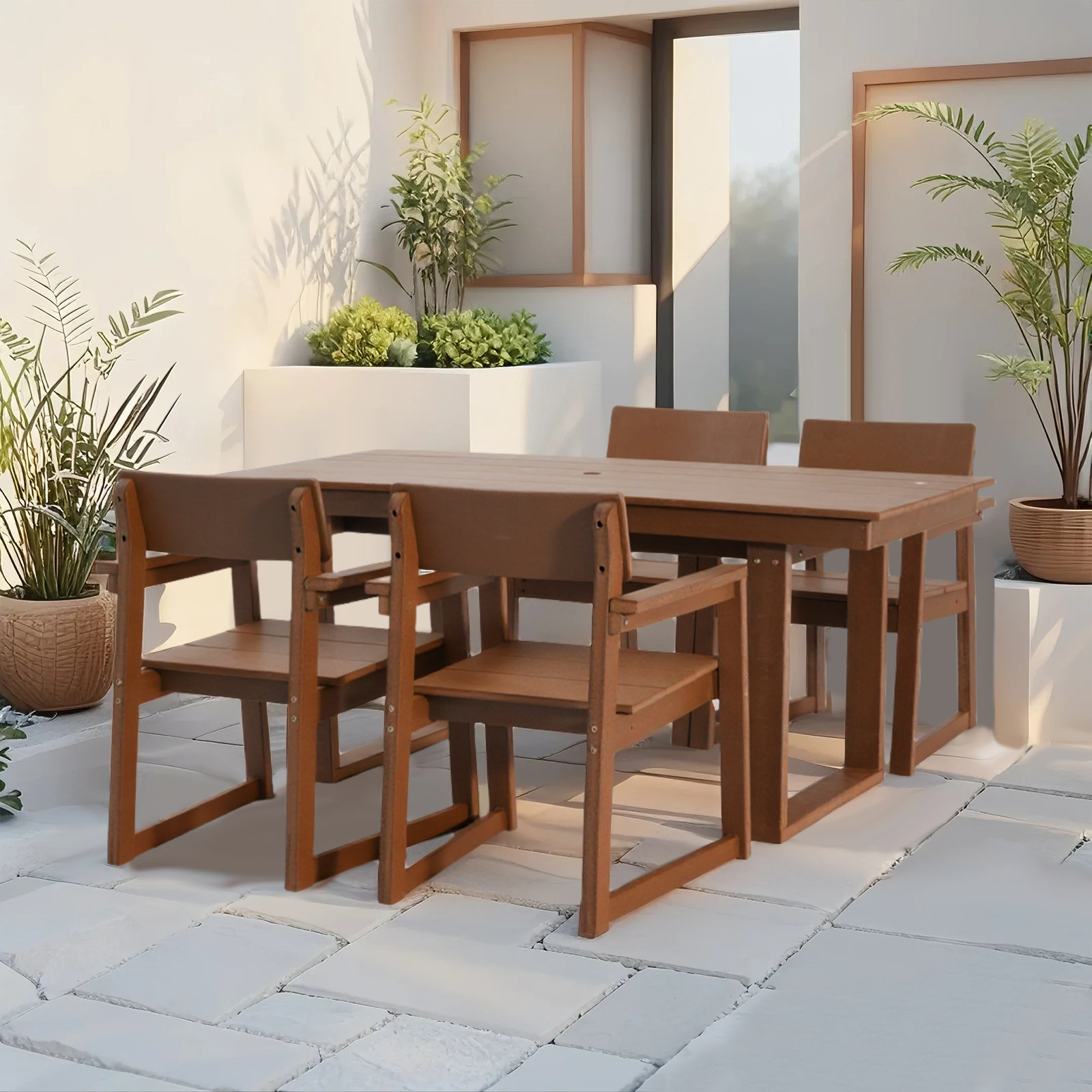 Hokku Designs 5-Piece Recycled HDPE Outdoor Dining Set - Weatherproof ...