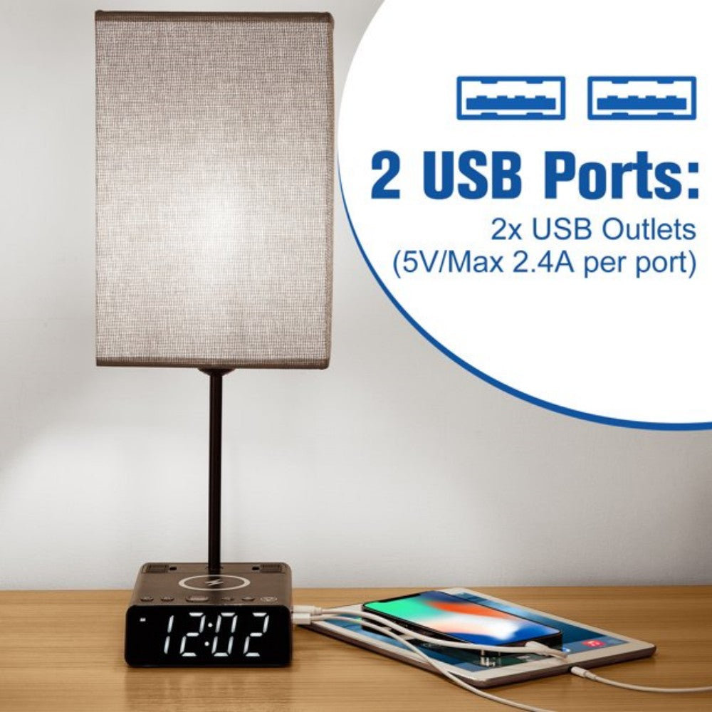 Ebern Designs 3 in 1 Table Lamp With Wireless Charger USB Ports | Wayfair