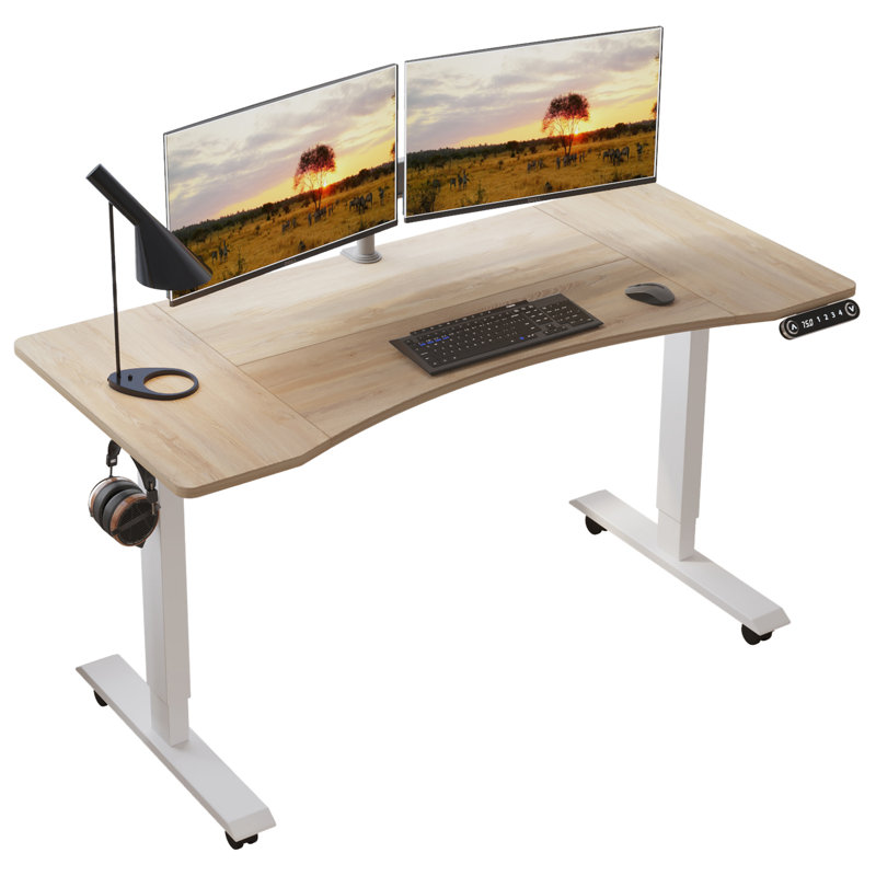 17 Stories Daiah Ergonomic Curved Height Adjustable Standing Desk ...