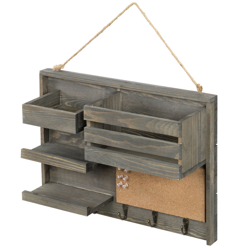 Gracie Oaks Jalayia Solid Wood Wall Mail Organizer With Key Hooks | Wayfair