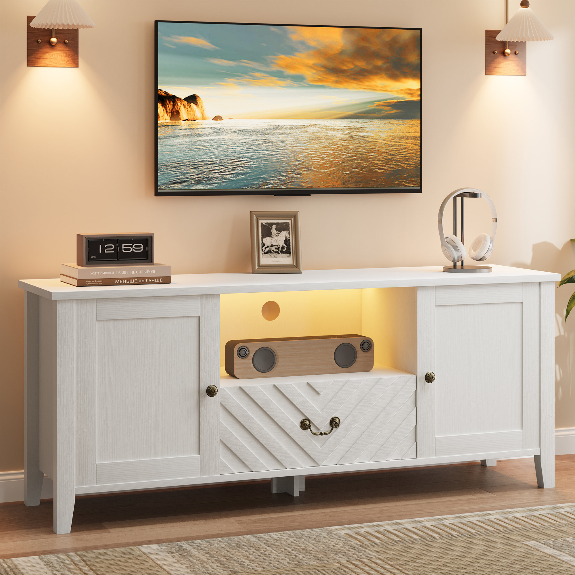 Inbox Zero Farmhouse TV Stand for TV up to 70 Inches - Modern ...