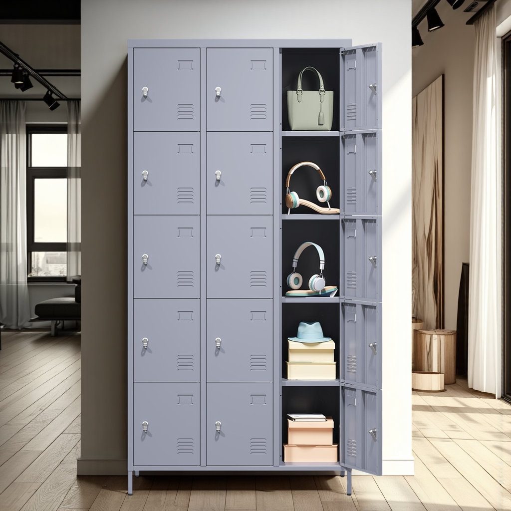 TIBMUTO Multi-Purpose 15 Doors Metal Locker with Lock, Gray | Wayfair