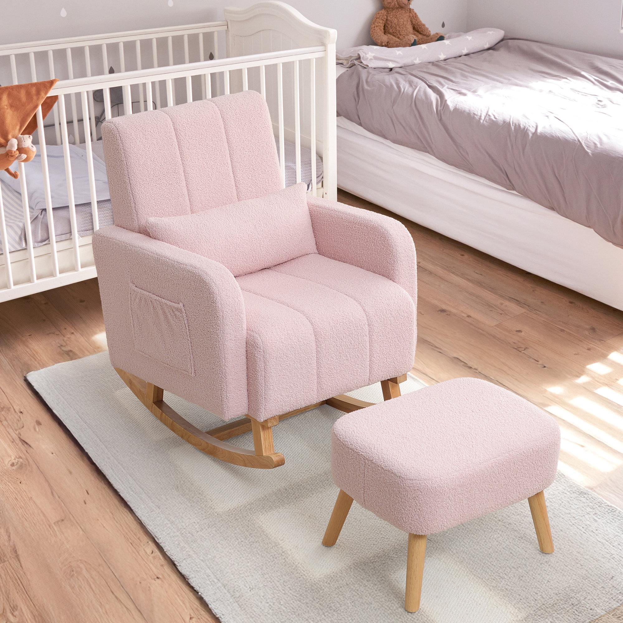 George Oliver Upholstered Teddy Rocking Chair With Ottoman Set ...