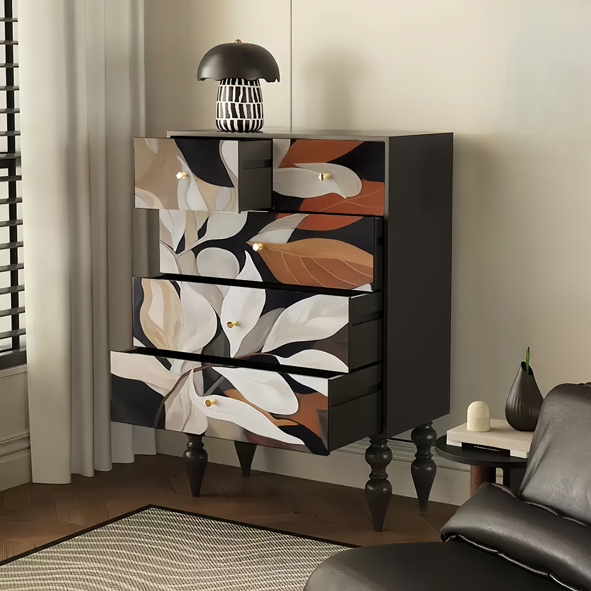 Vivid Space Creation Drawers Storage Cabinet Tall Feet Decor Cabinet ...