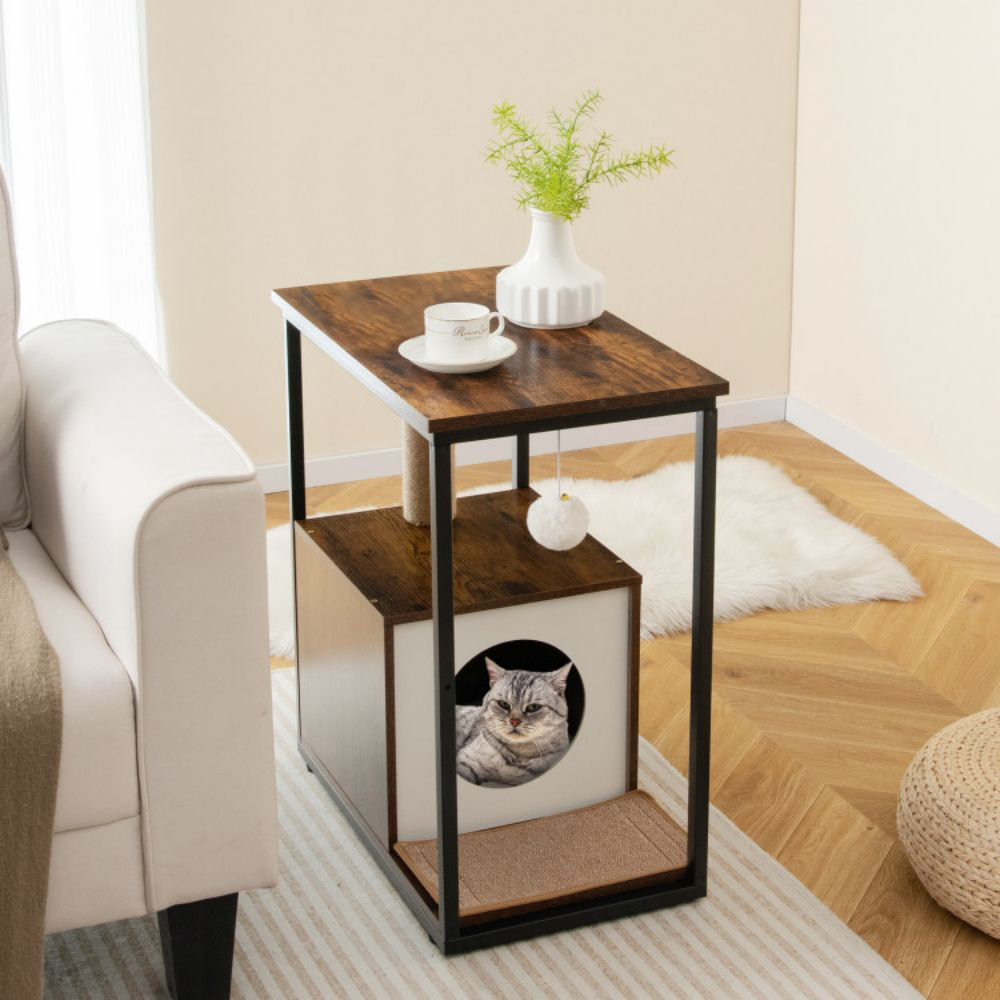 17 Stories Cat Furniture End Table Cat House With Scratching Post | Wayfair