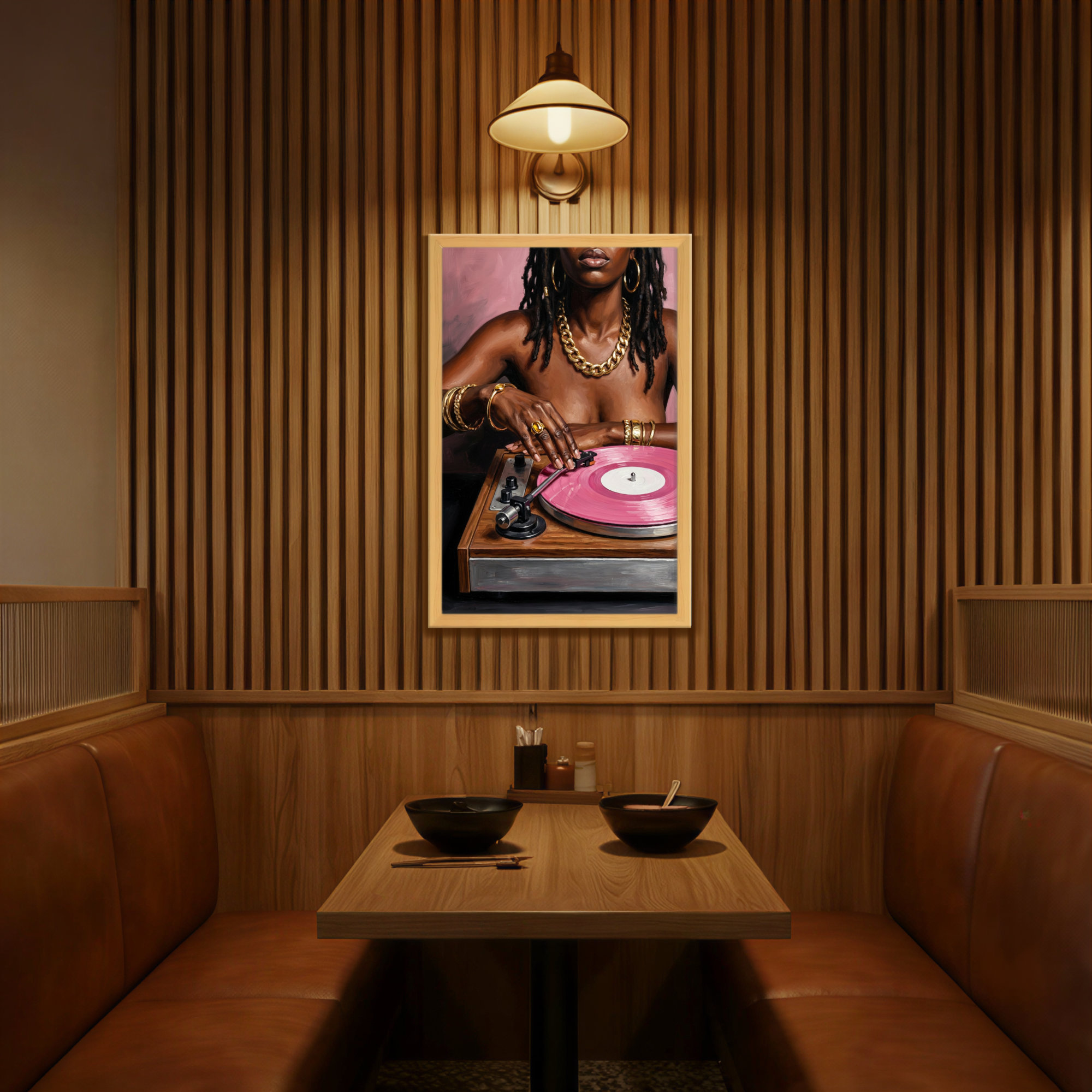 Mercer41 Abstract Woman With Gold Jewelry Playing Pink Vinyl | Wayfair
