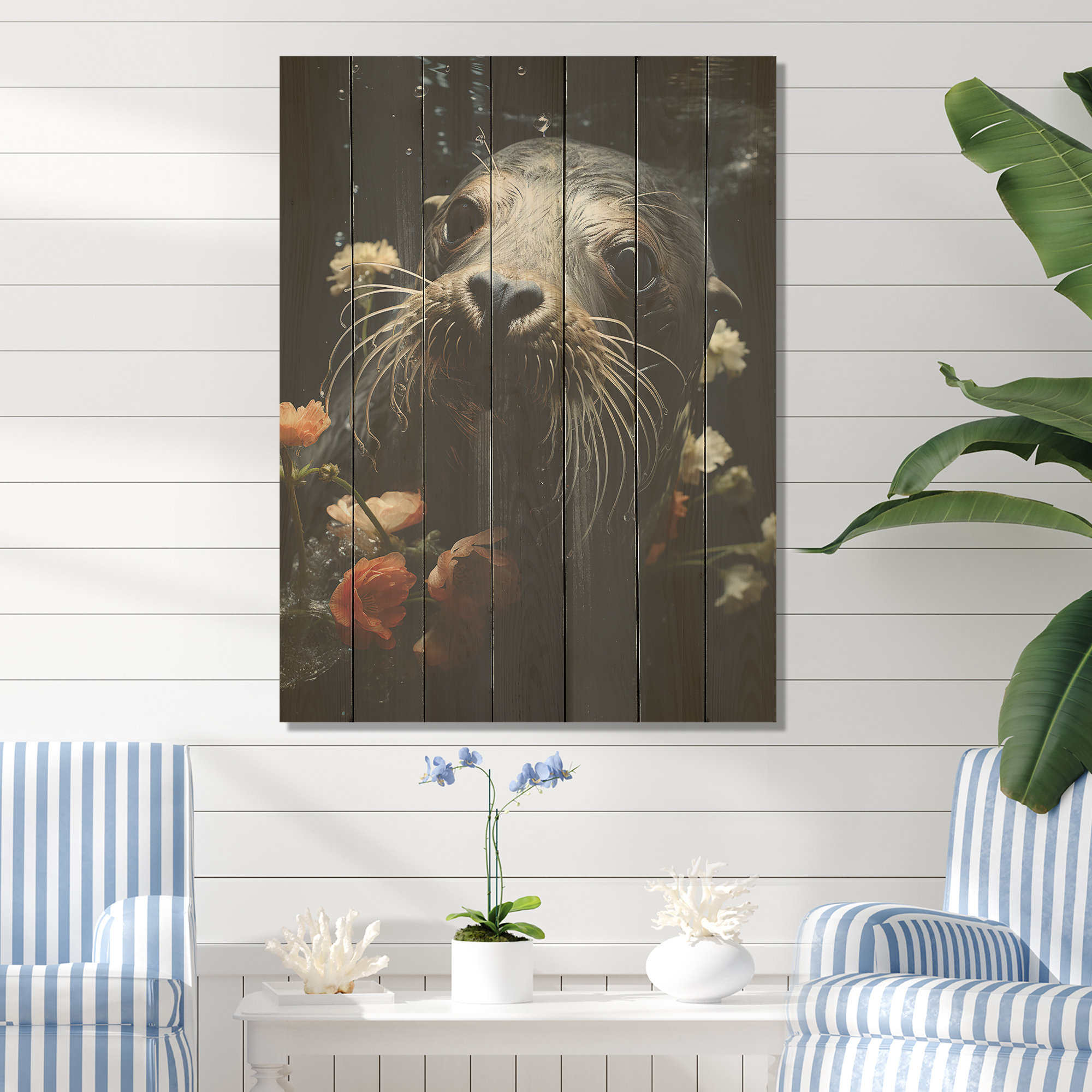 Winston Porter Floral Harbor Seal Blooms II - Coastal Animal On Wood ...