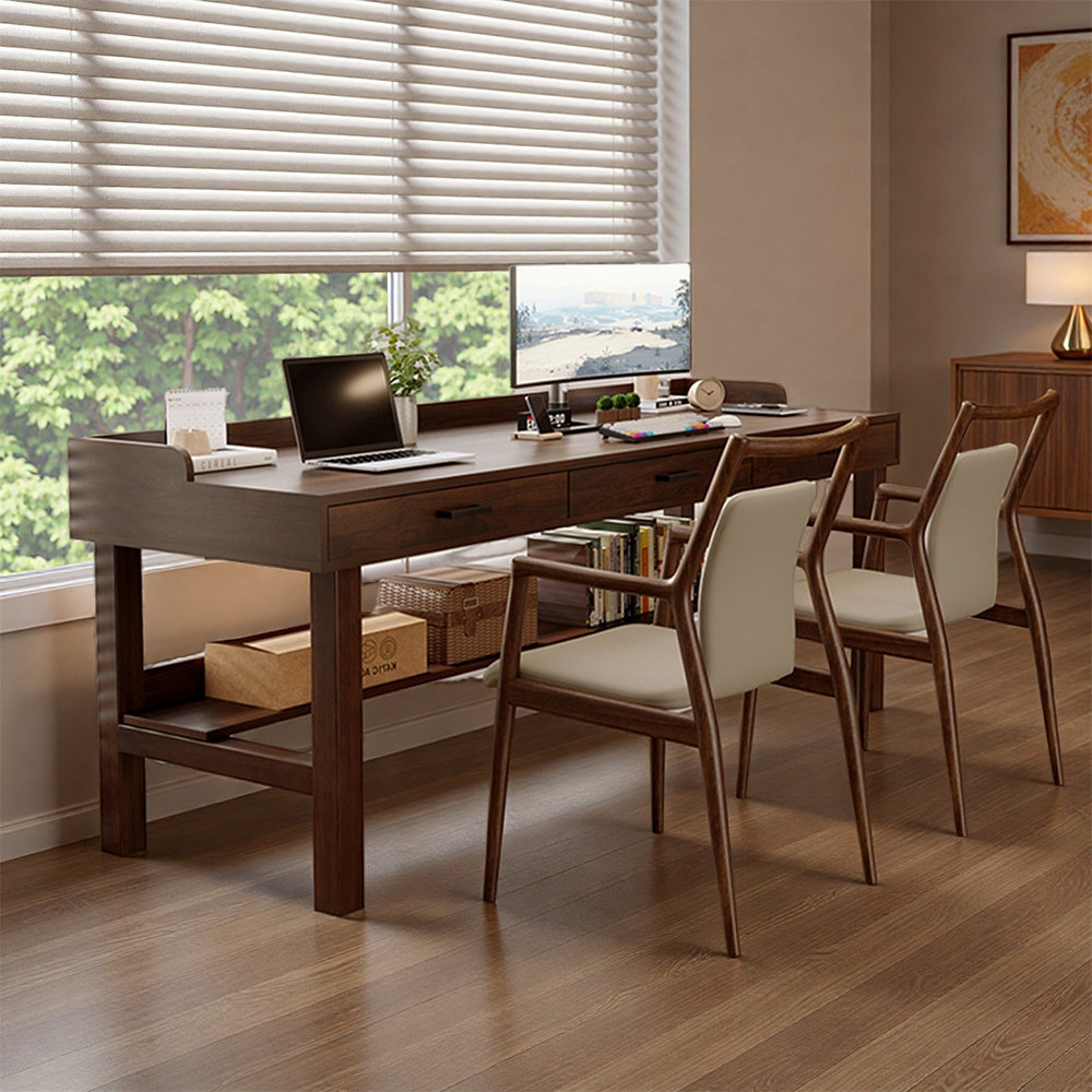 Hokku Designs Rectangular Simple Walnut Solid Wood Writing Desk ...