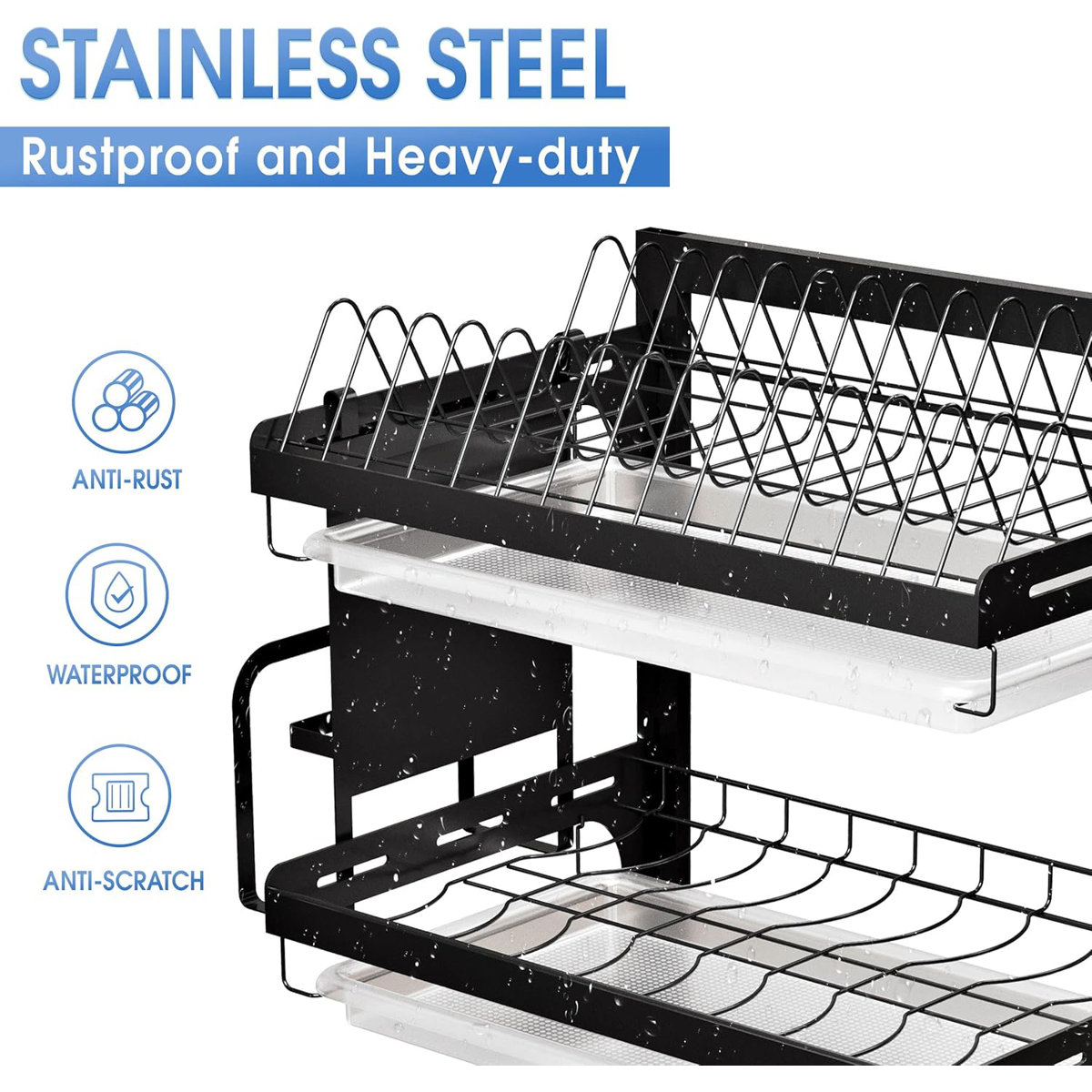 BY Family 3-Tier Wall Mounted Dish Drainer Rack With Utensil Organizer ...