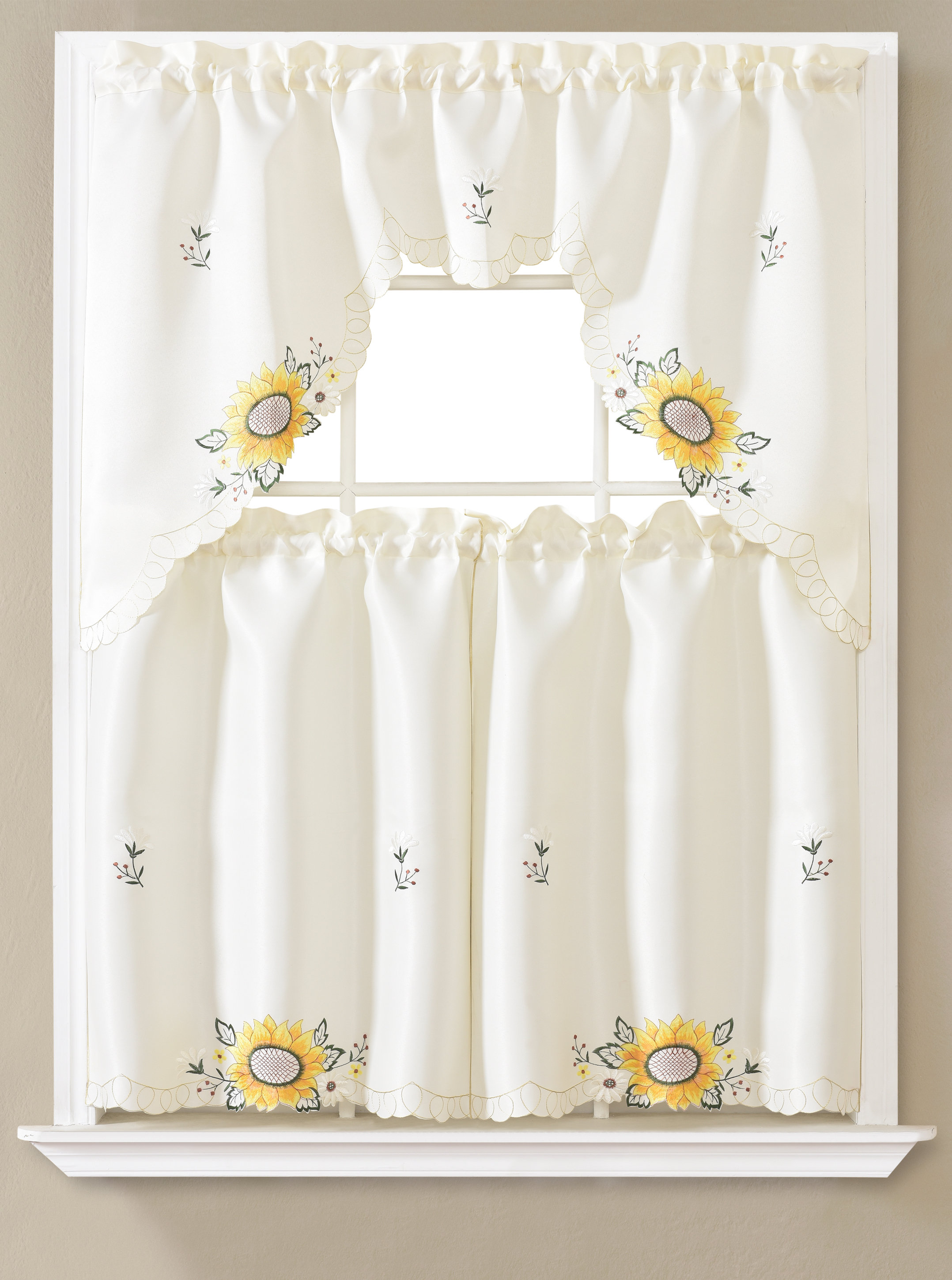 August Grove® Cassondra Floral Swag 36" Kitchen Curtain in Yellow | Wayfair