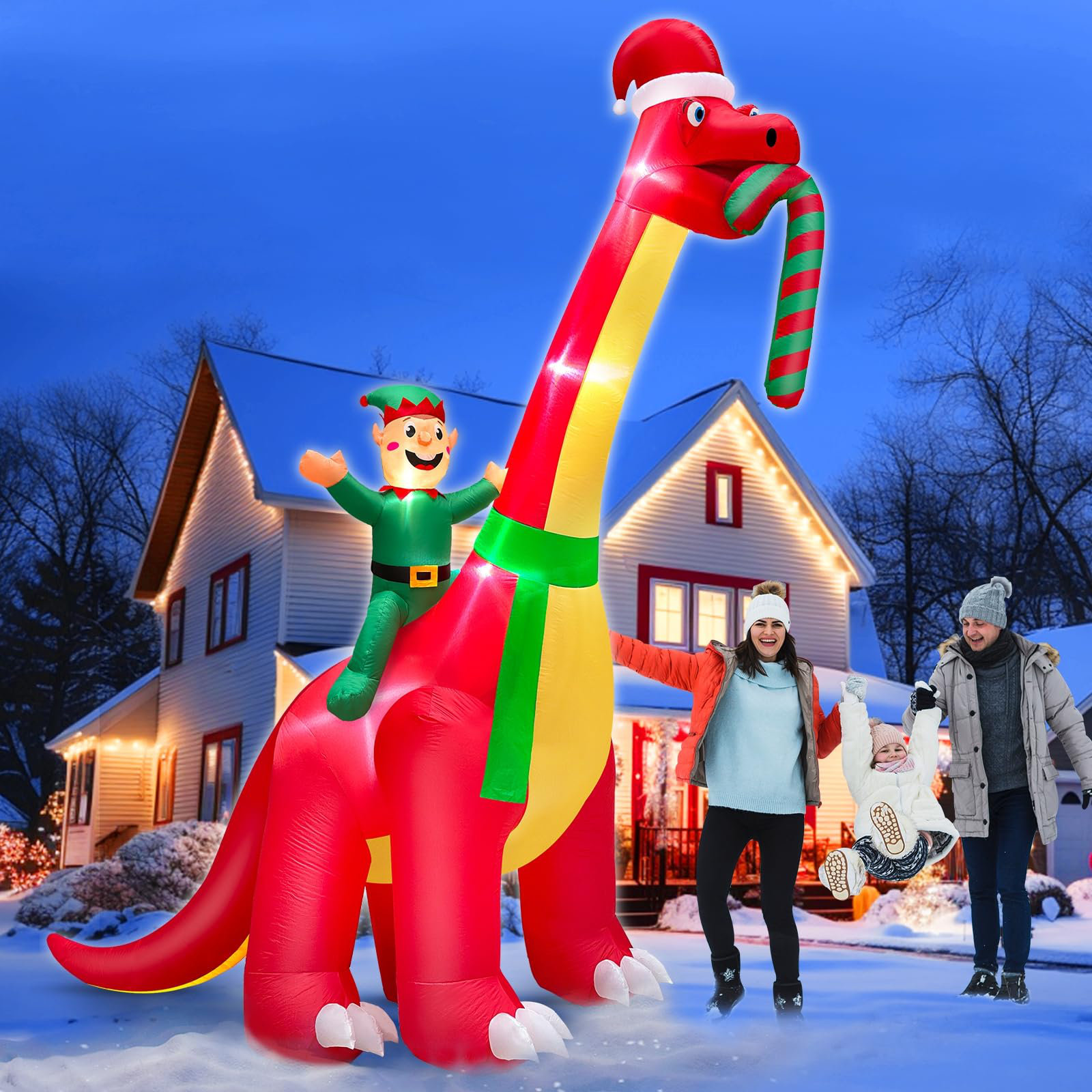 The Holiday Aisle® Giant Christmas Inflatables Santa Elf Ride Dinosaur ...