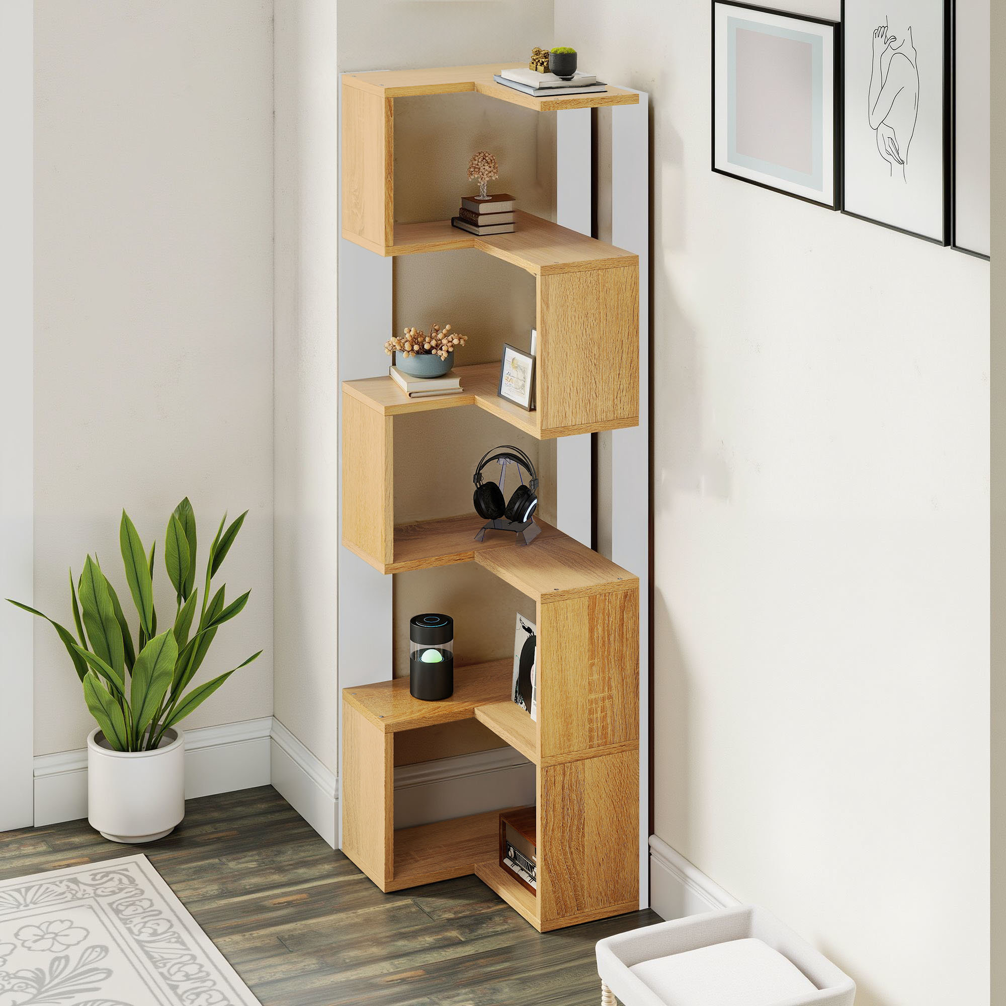 Borough Wharf 6-tier Corner Bookshelf - L-shaped Oak Bookcase ...