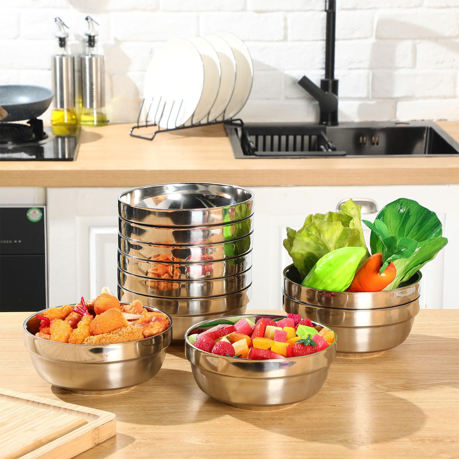 Orblue 20 Pack 304 Stainless Steel Bowls Set 34Oz Metal Double Walled ...