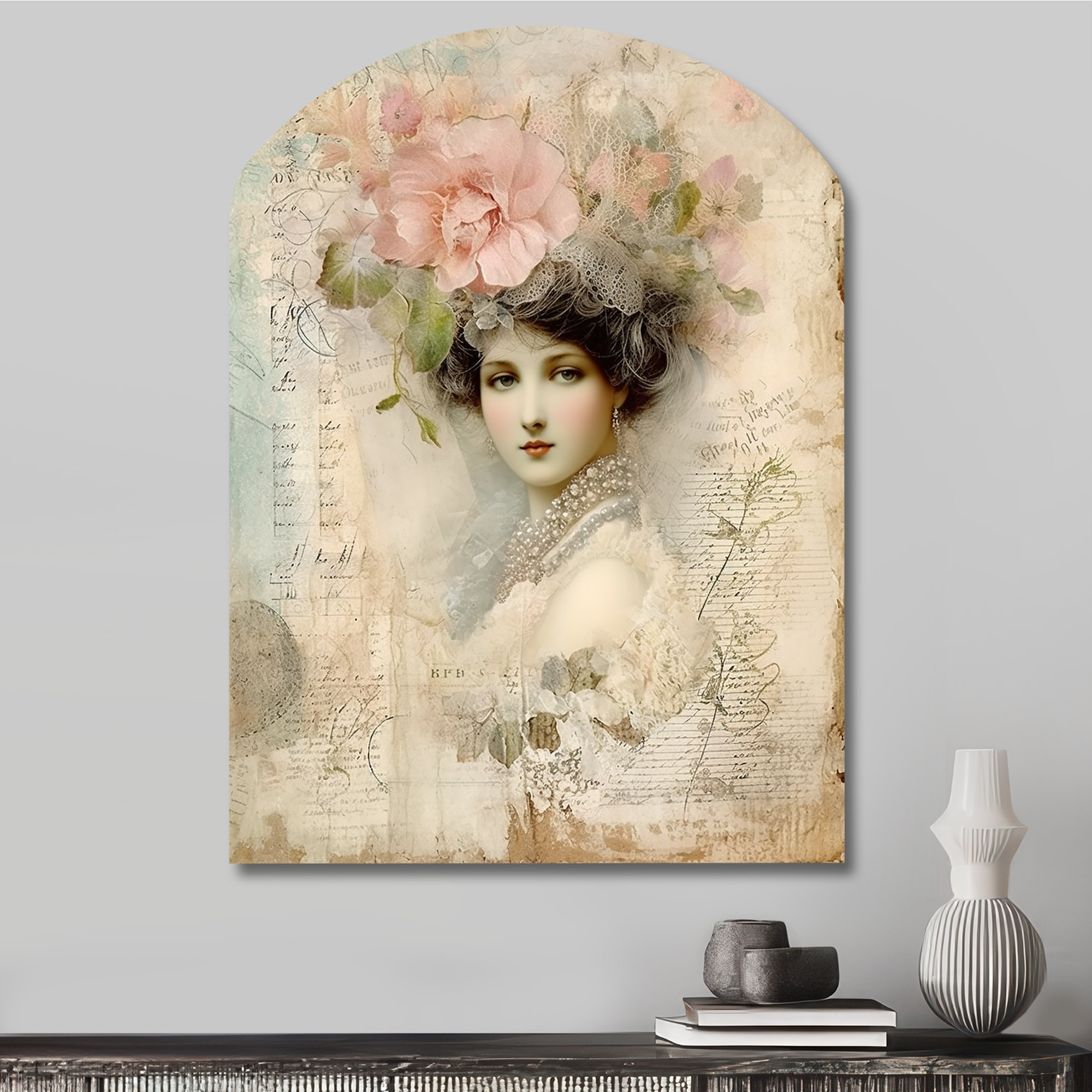 Design Art Victorian Lady Pink Roses Rustic Vintage - Rose Arch Shape ...