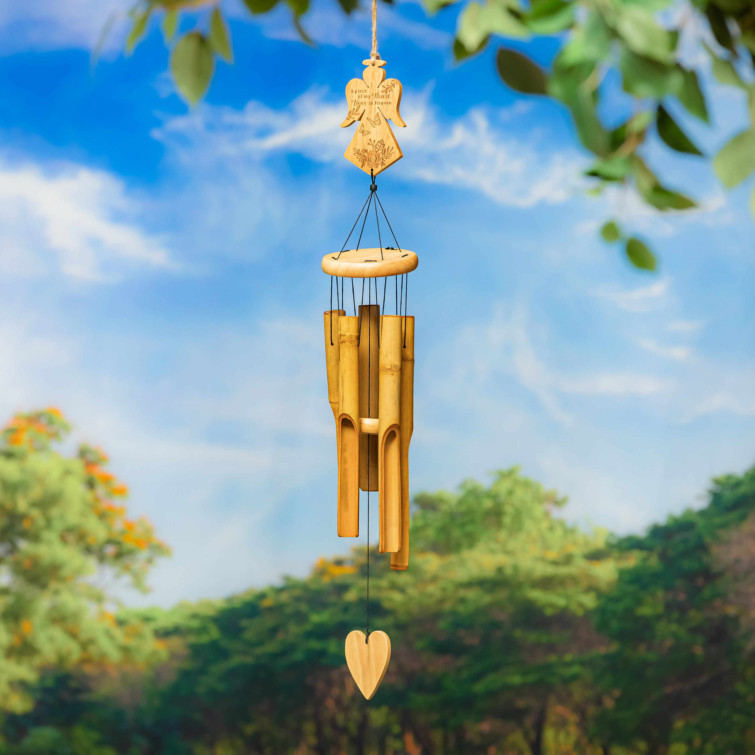 The Holiday Aisle® Angel Memorial Bamboo Wind Chime, 37" H | Wayfair