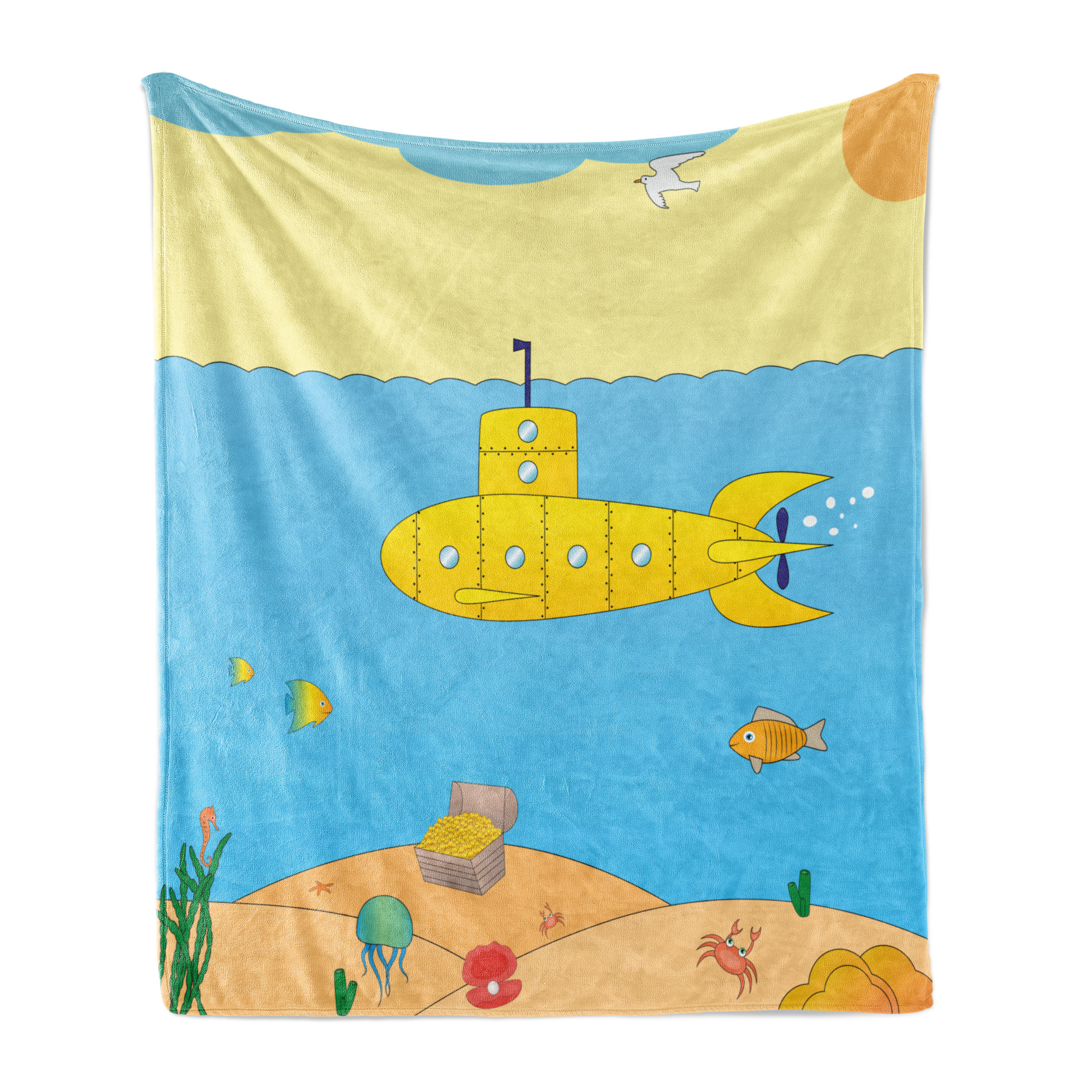 Ambesonne Yellow Submarine Fleece Throw Blanket Sea Creatures Blue ...