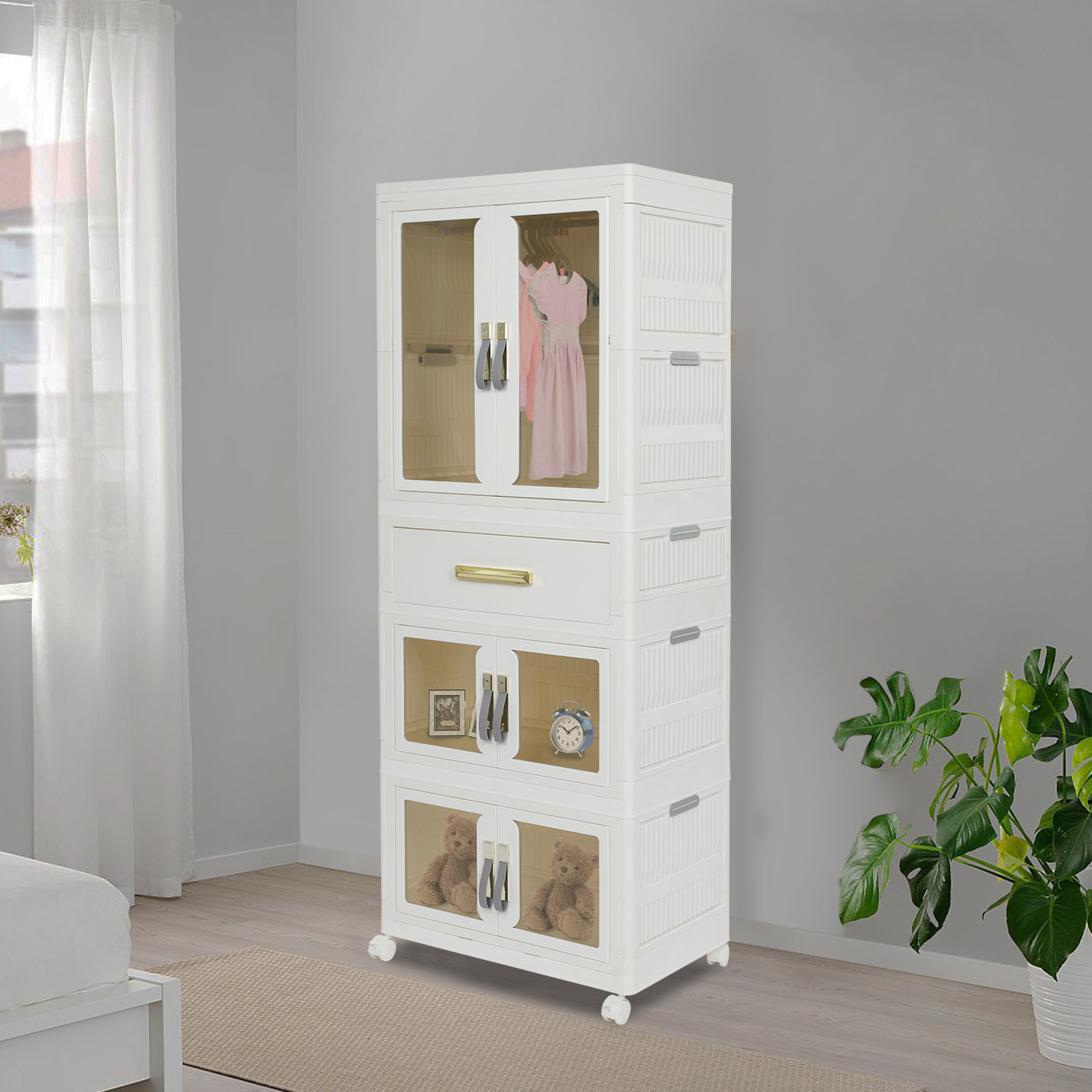 Rebrilliant 4-Tier Closet Wardrobe Foldable Cabinet Storage Drawer With ...